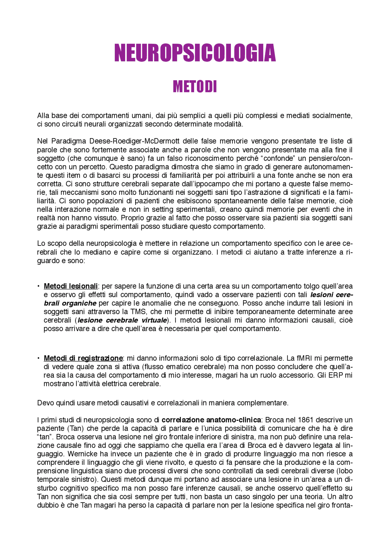 Appunti Di Neuropsicologia Ciaramelli Docsity
