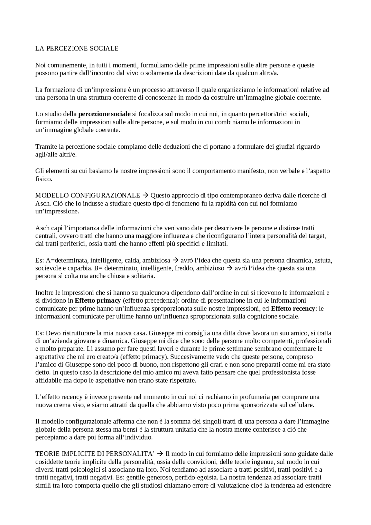 Riassunto Cap 2 Percezione Sociale Docsity