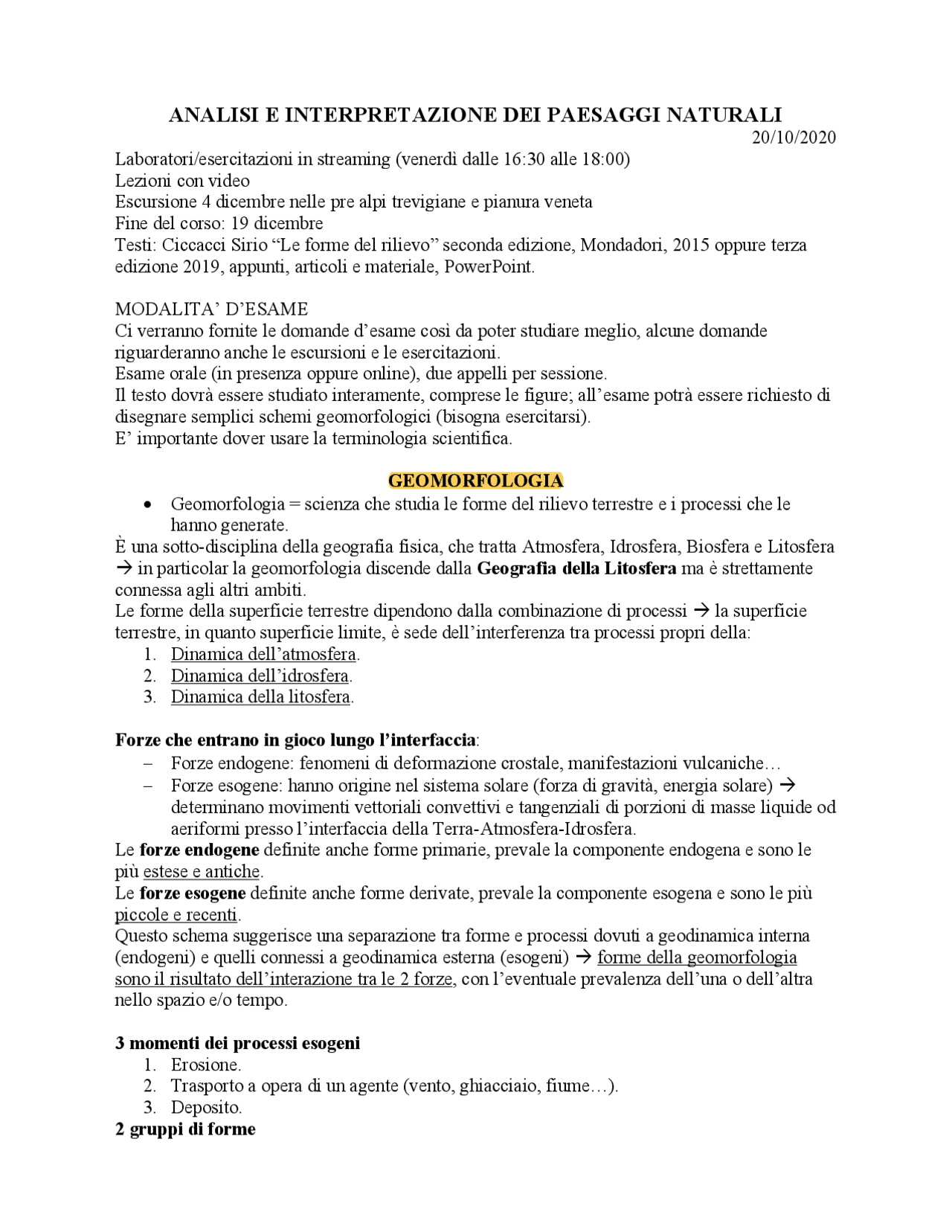 Analisi Dei Paesaggi Naturali Docsity