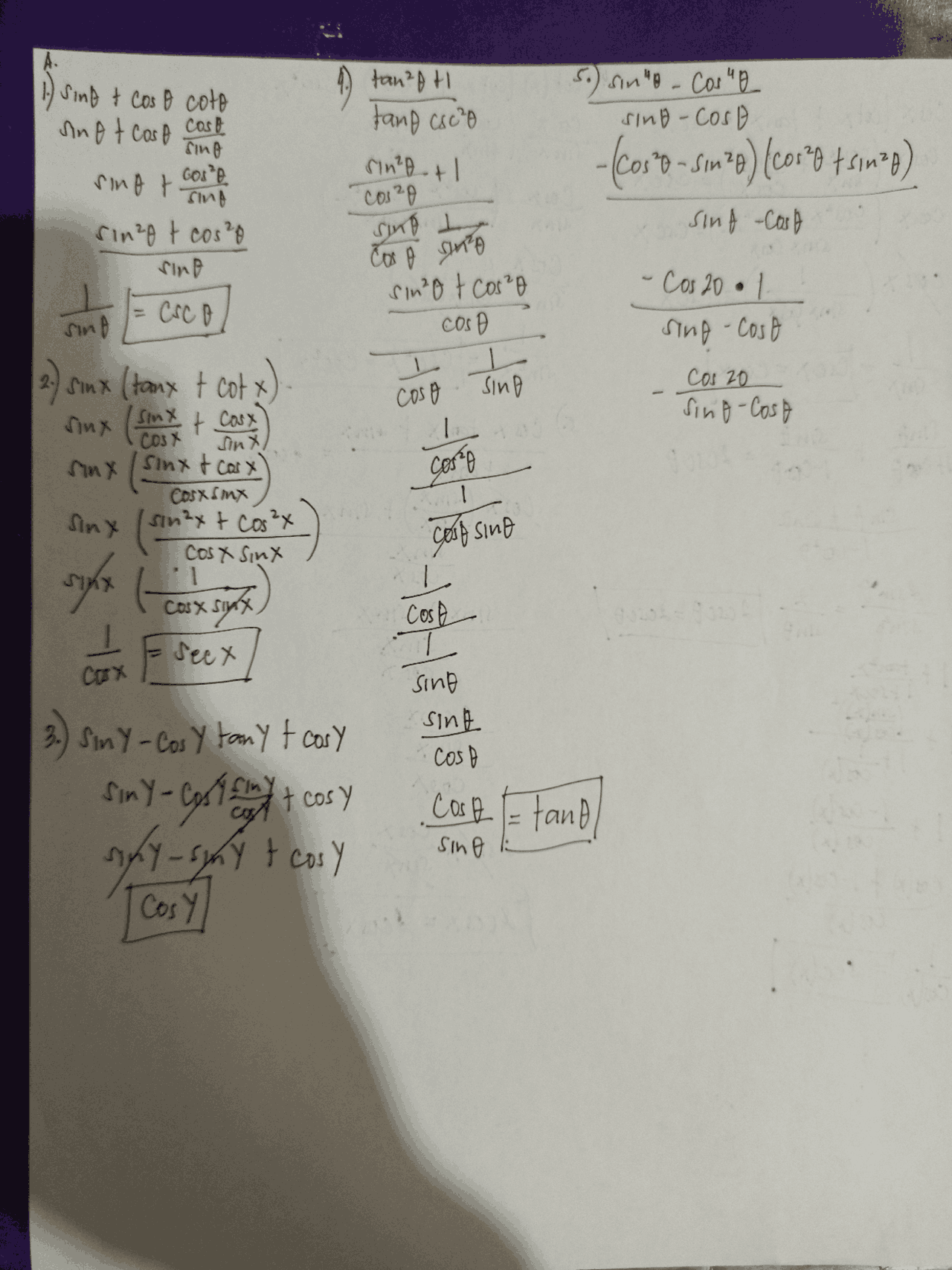 Pre Calculus Trigonometric Identities Docsity
