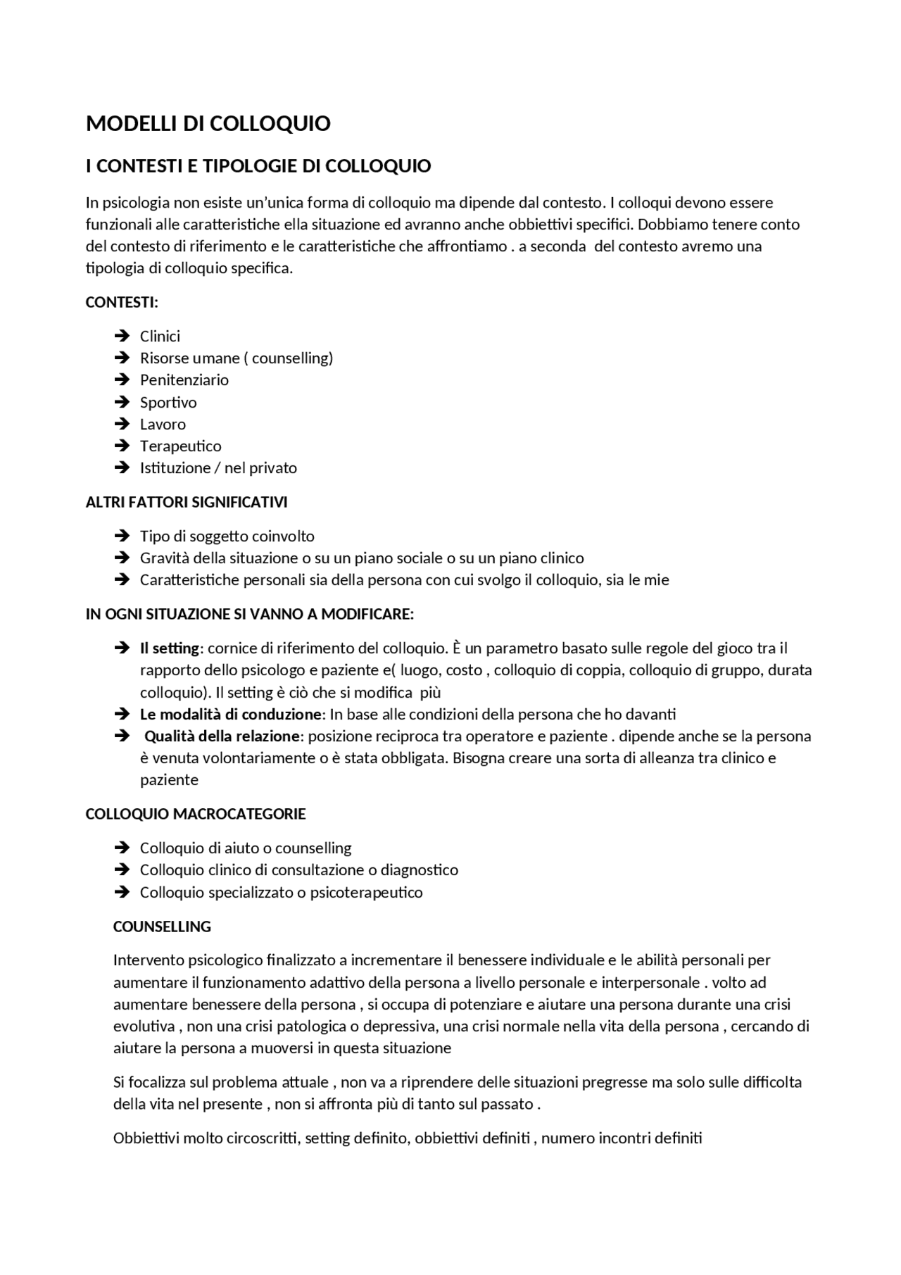 Modelli Di Colloquio Scienze E Tecniche Psicologiche Docsity