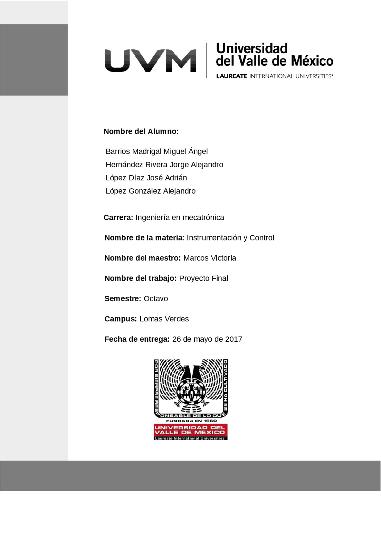 Proyecto de control digital para 6 semestre - Docsity