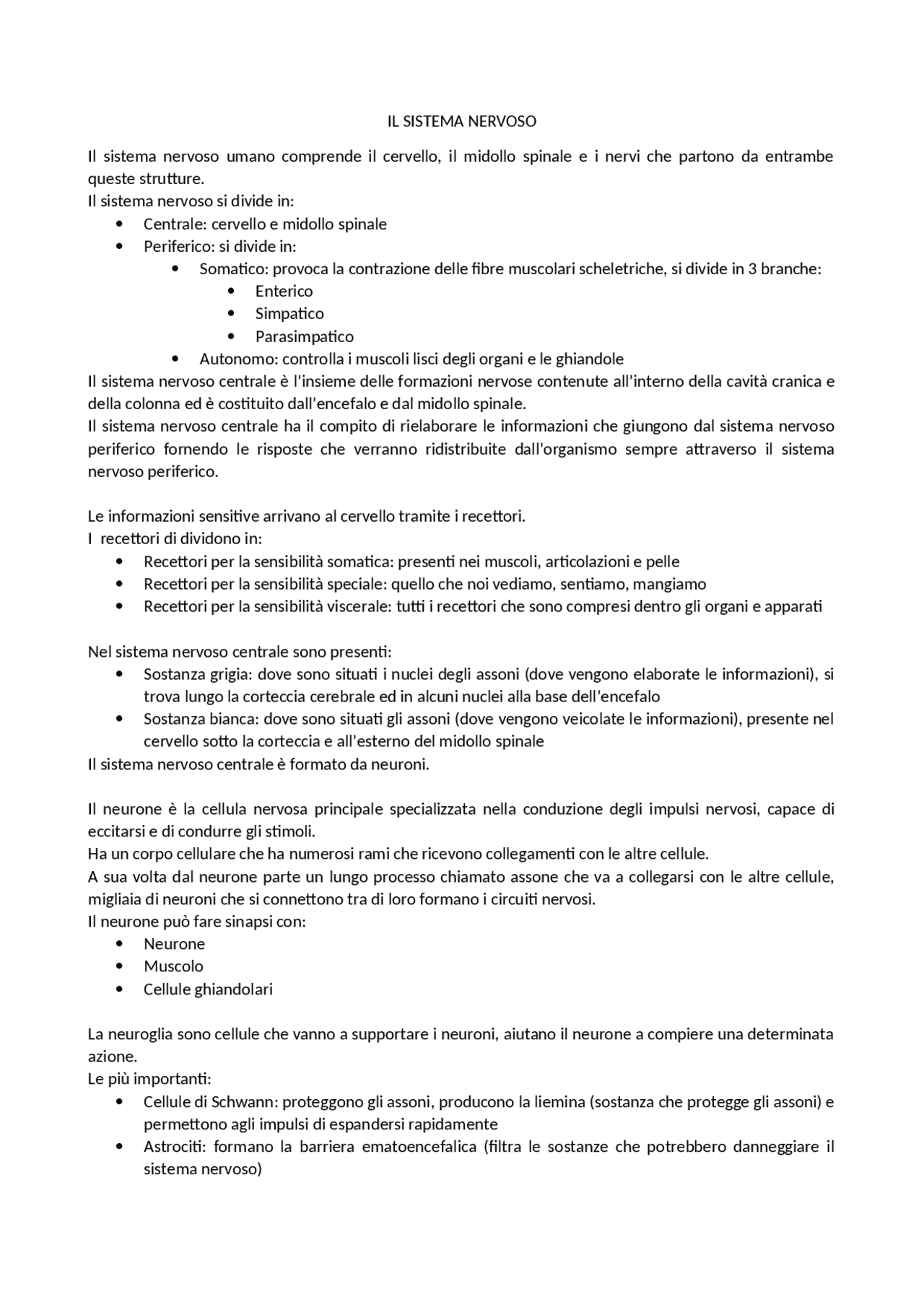Il Sistema Nervoso Anatomia Docsity