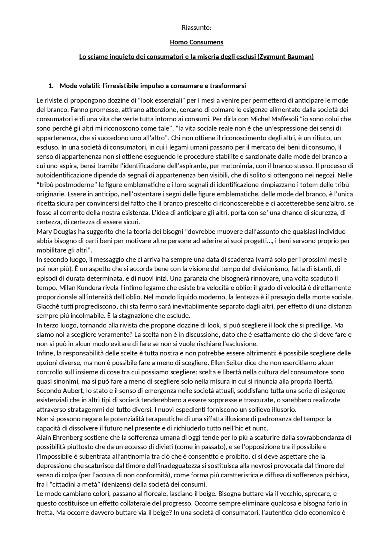Riassunto Del Libro Homo Consumens Docsity