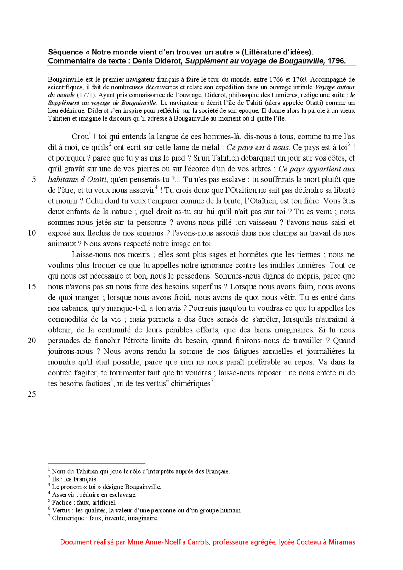 Commentaire de texte: Denis Diderot, Supplément au voyage de ...