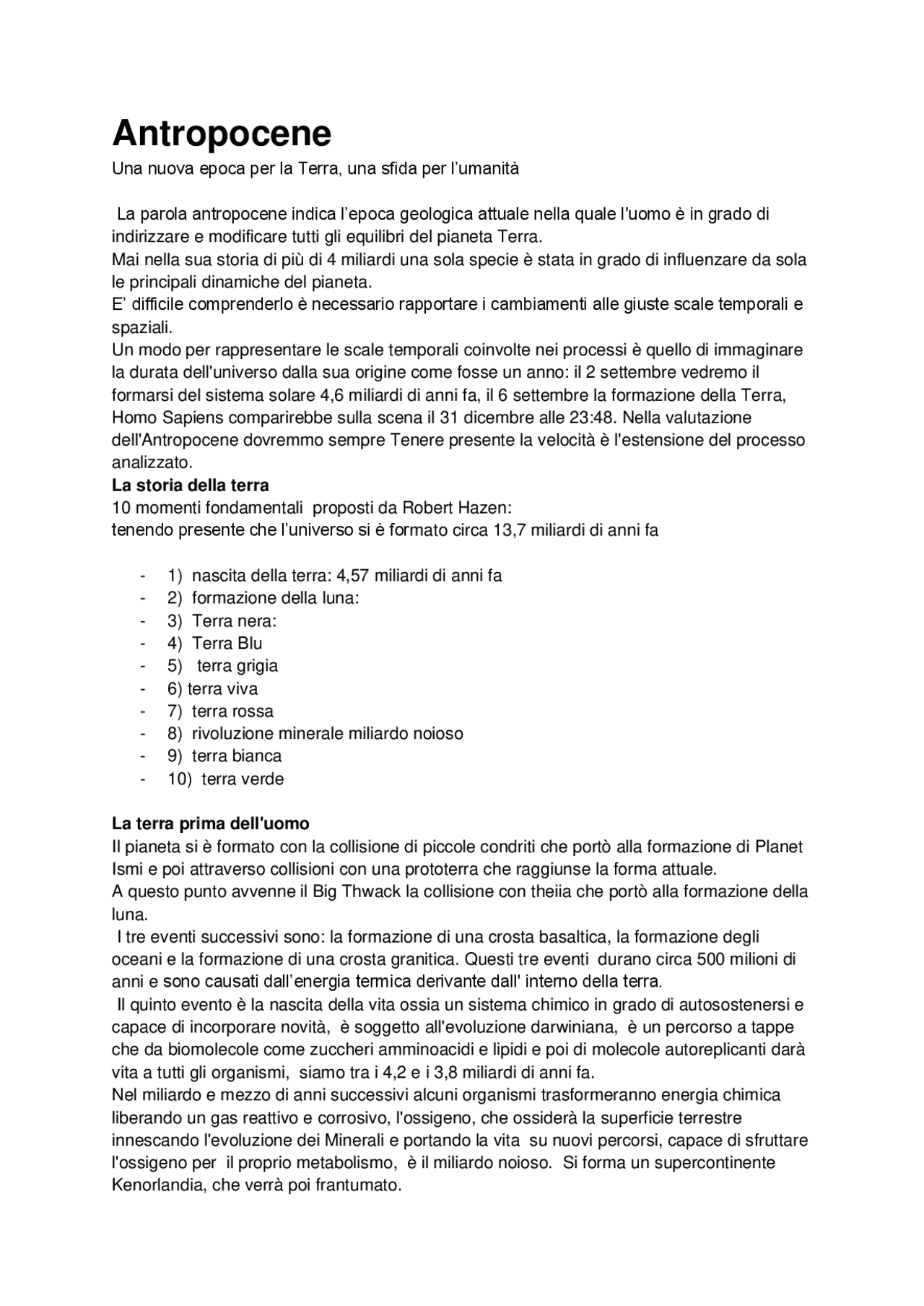 Antropocene, una nuova epoca - Docsity