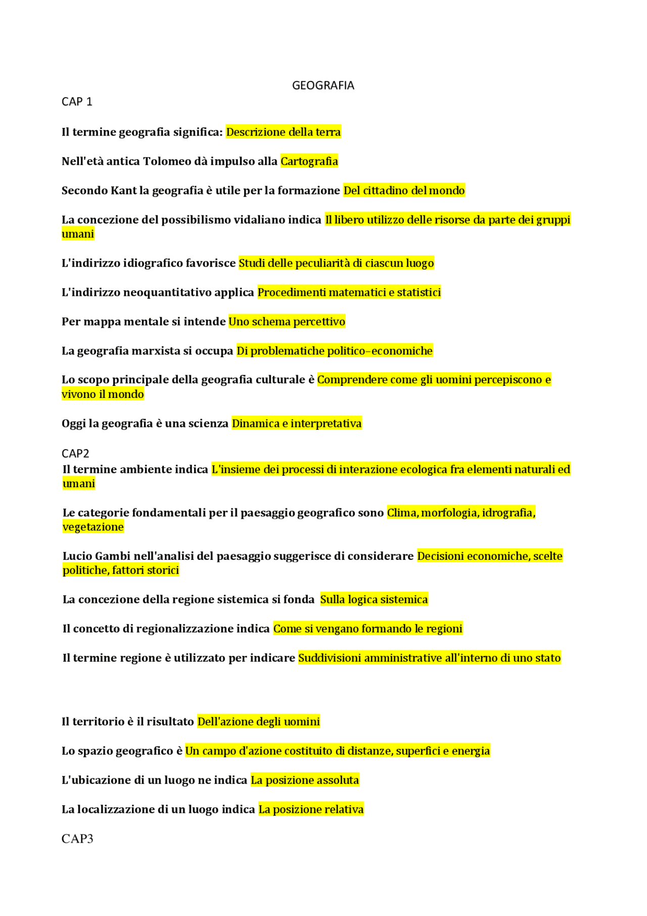 Geografia 9 cfu Domande e risposte piattaforma | Panieri di Geografia | Docsity