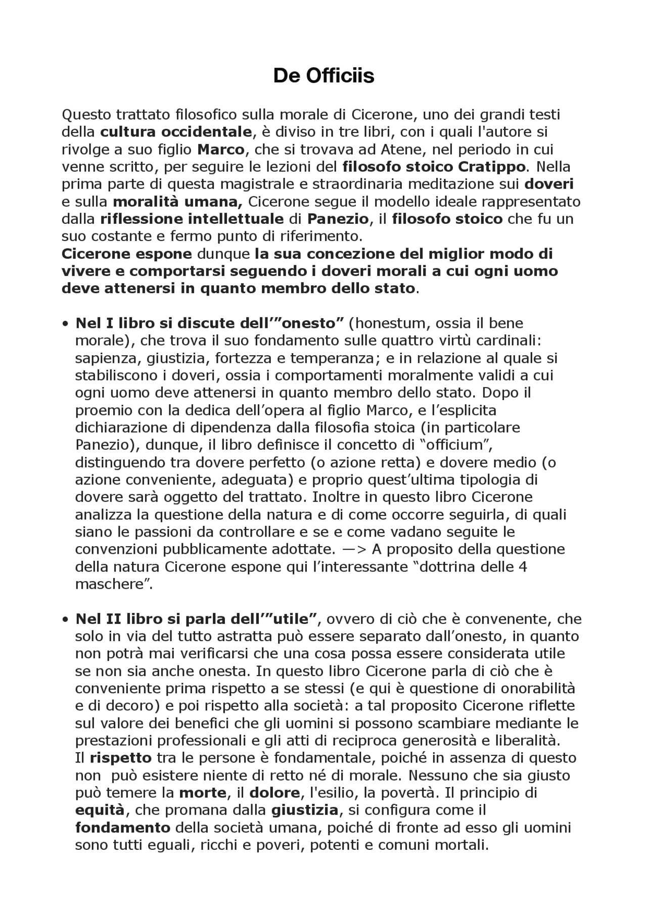 Riassunto Del De Officiis Di Cicerone Docsity