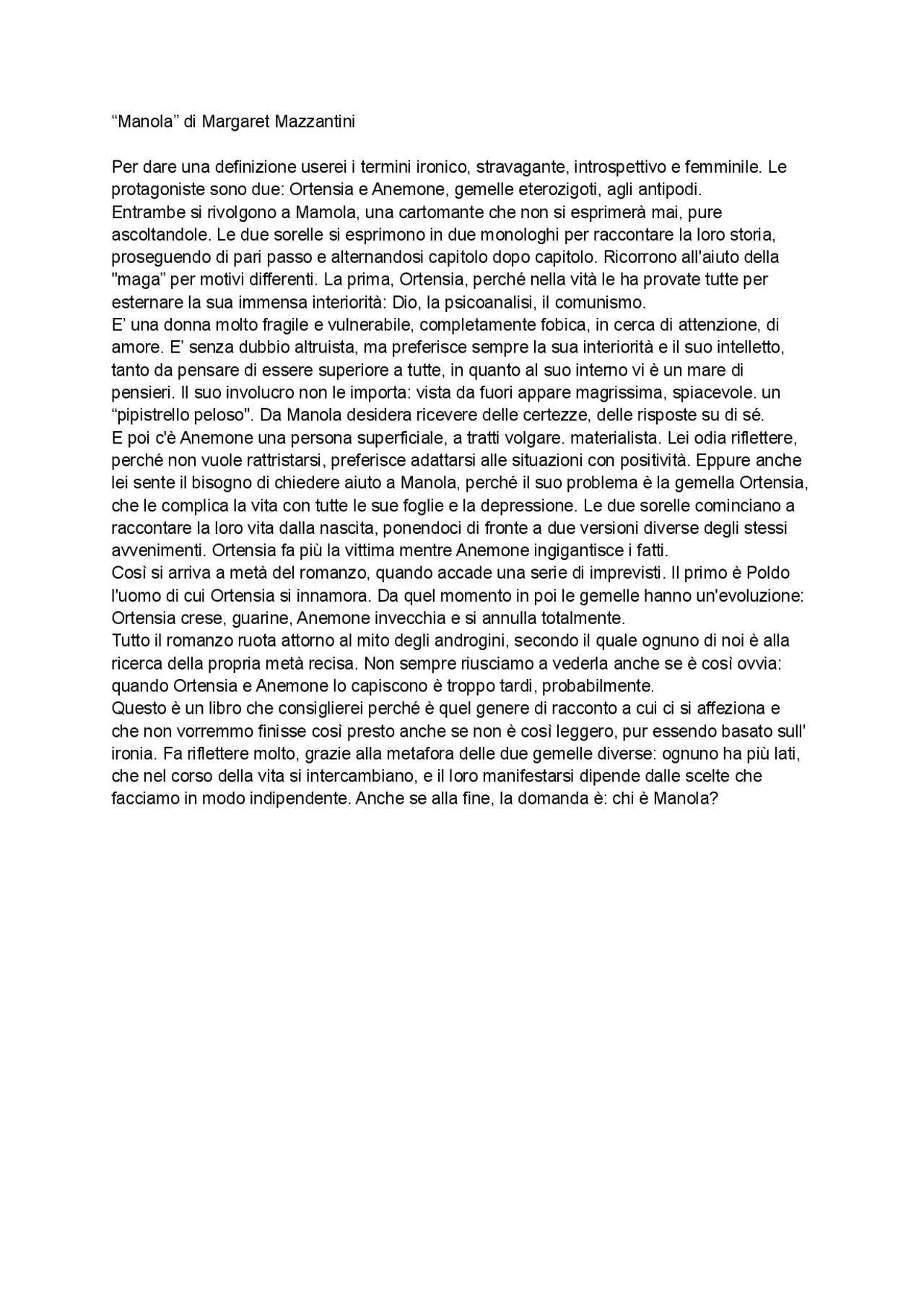 Analisi E Riassunto Di Manola Docsity