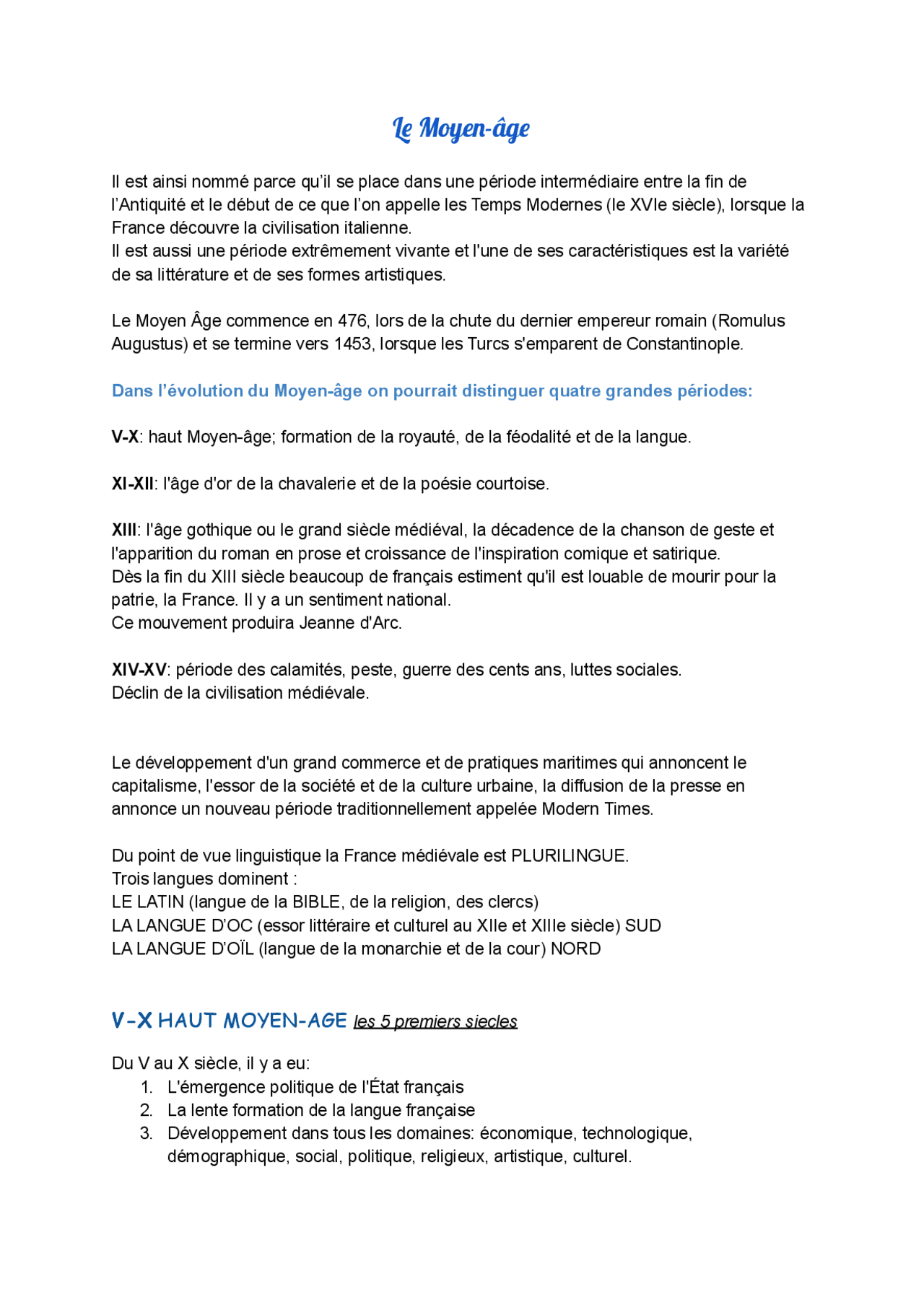 Le Moyen Age En France Docsity