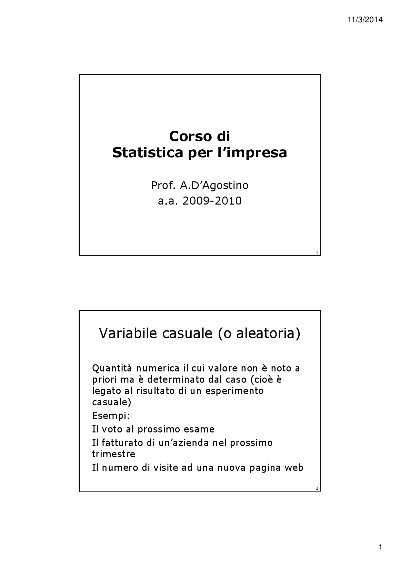 Variabili Casuali Spiegazione Ed Esempi Docsity