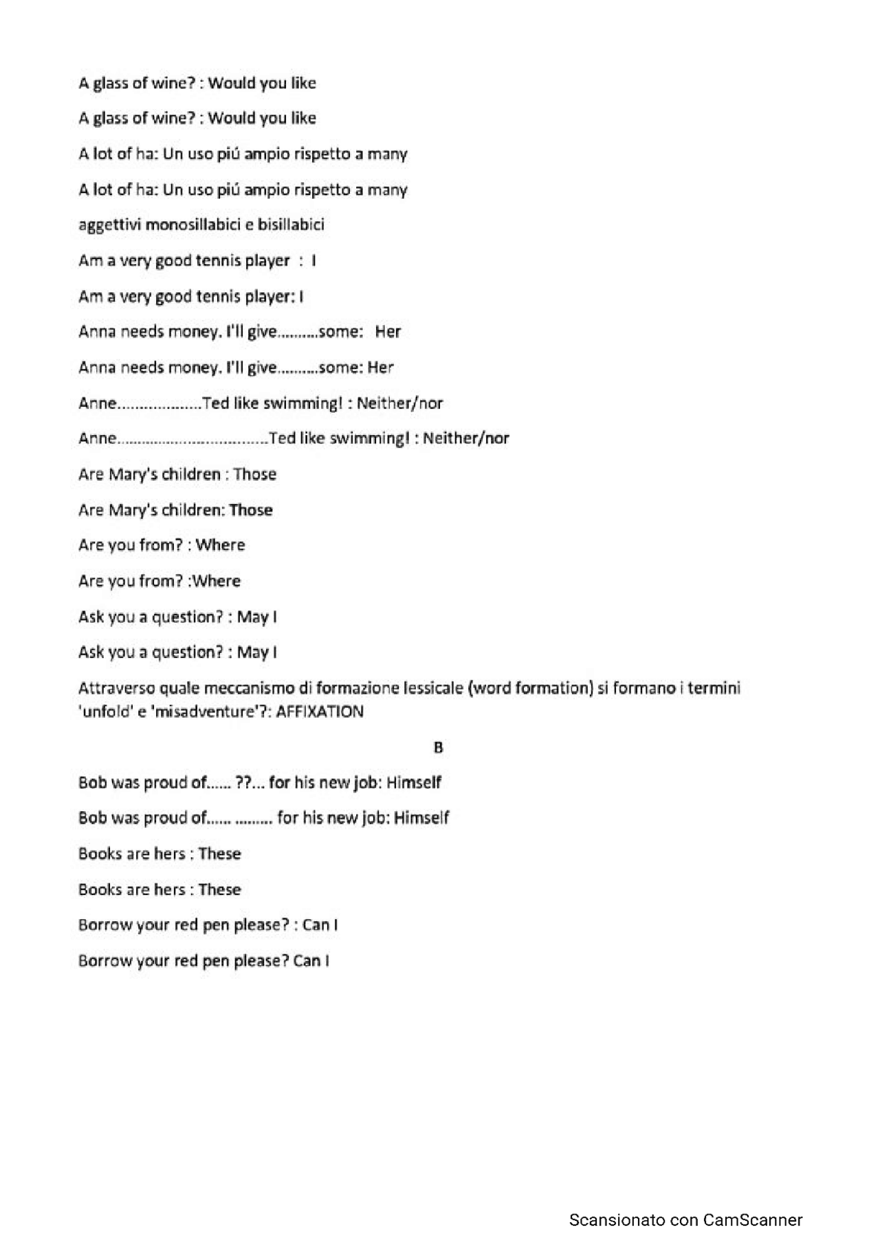 Test Esame Lingua Inglese Docsity