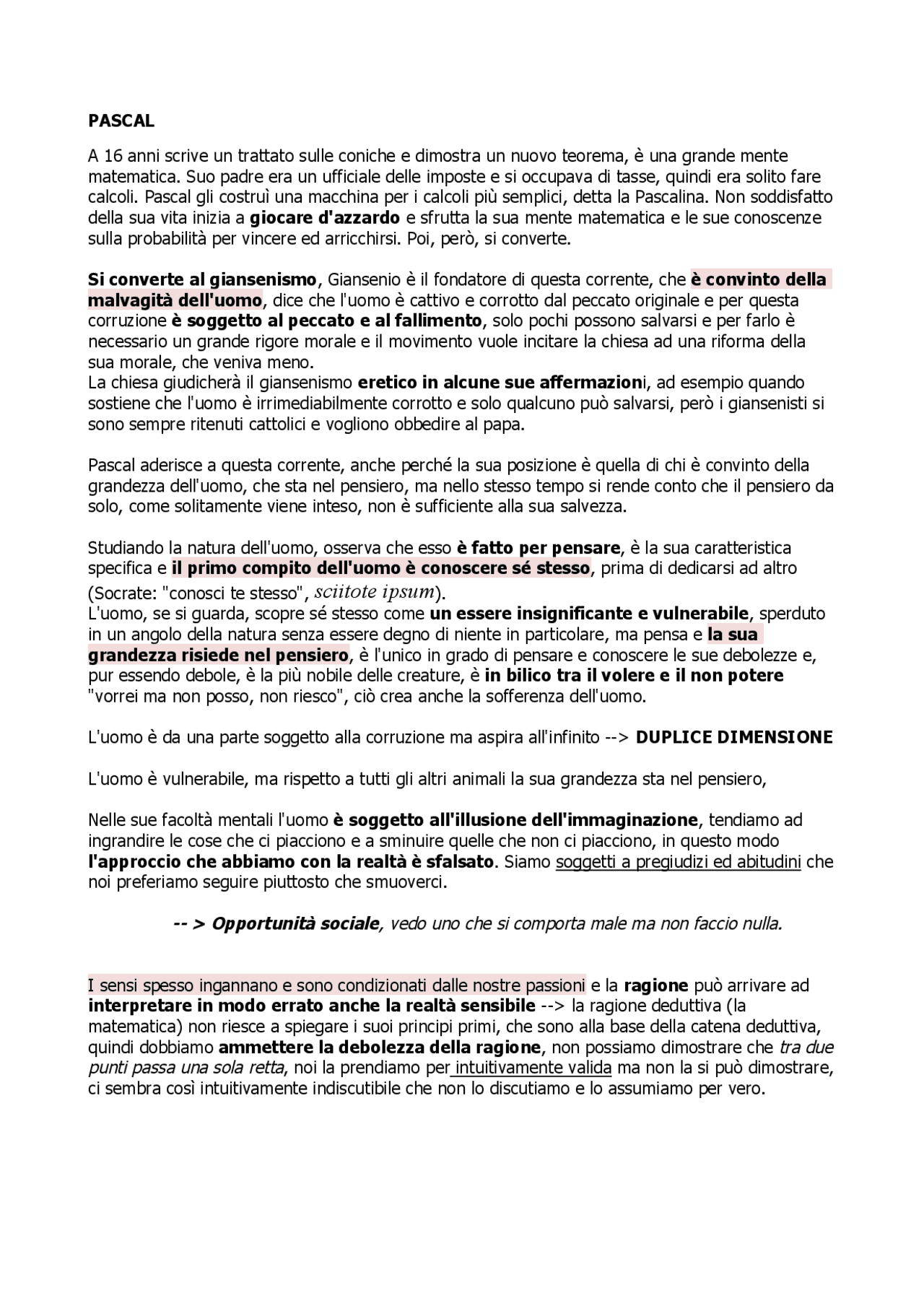 Appunti Di Filosofia Pascal Docsity