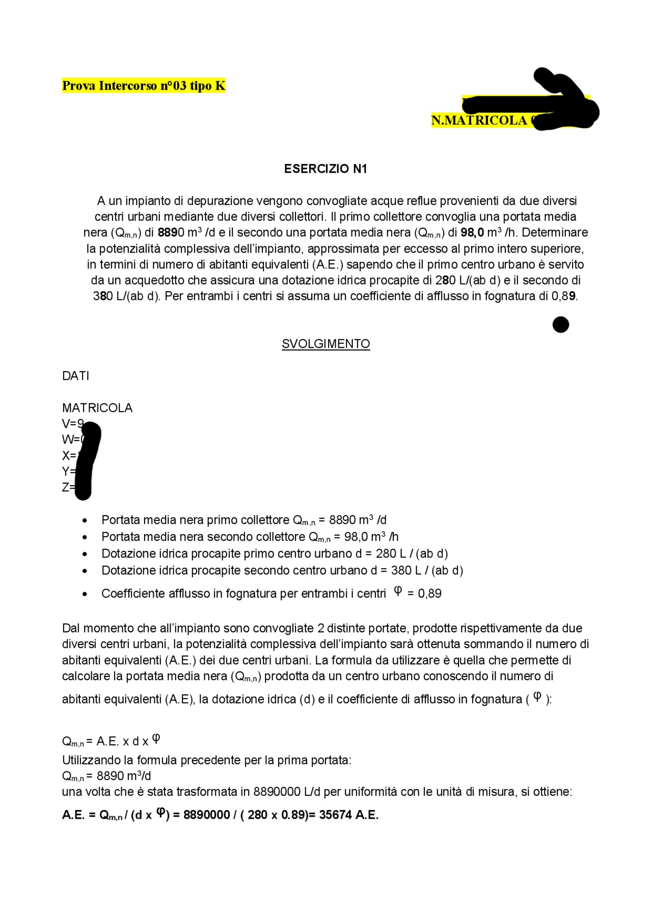Elaborato Ingegneria Ambientale Superato N3 Tipo K Docsity