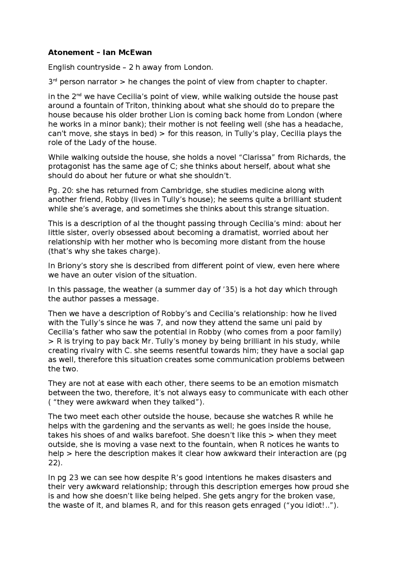 Atonement - Ian McEwan - Docsity