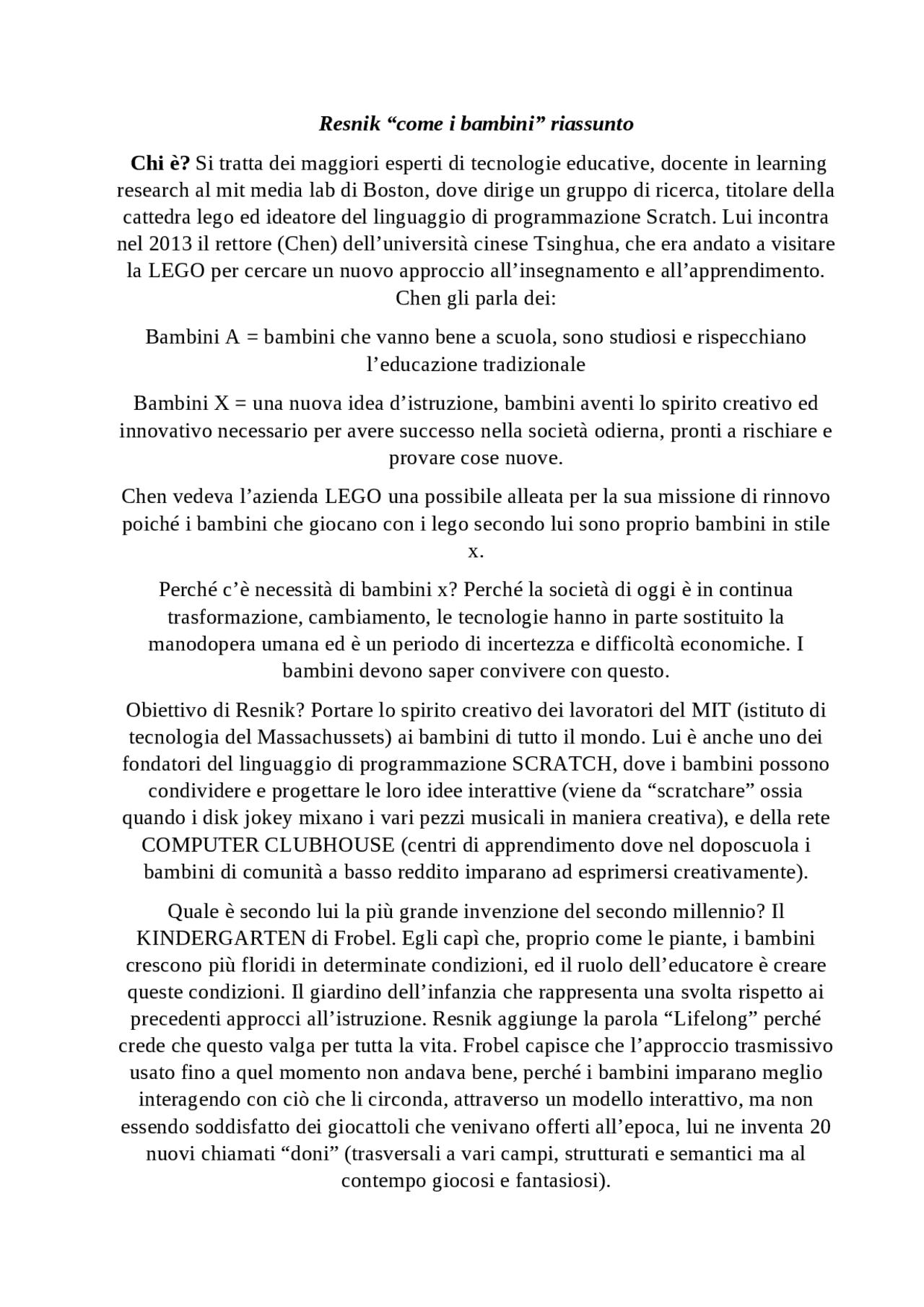 Riassunto Come I Bambini Docsity