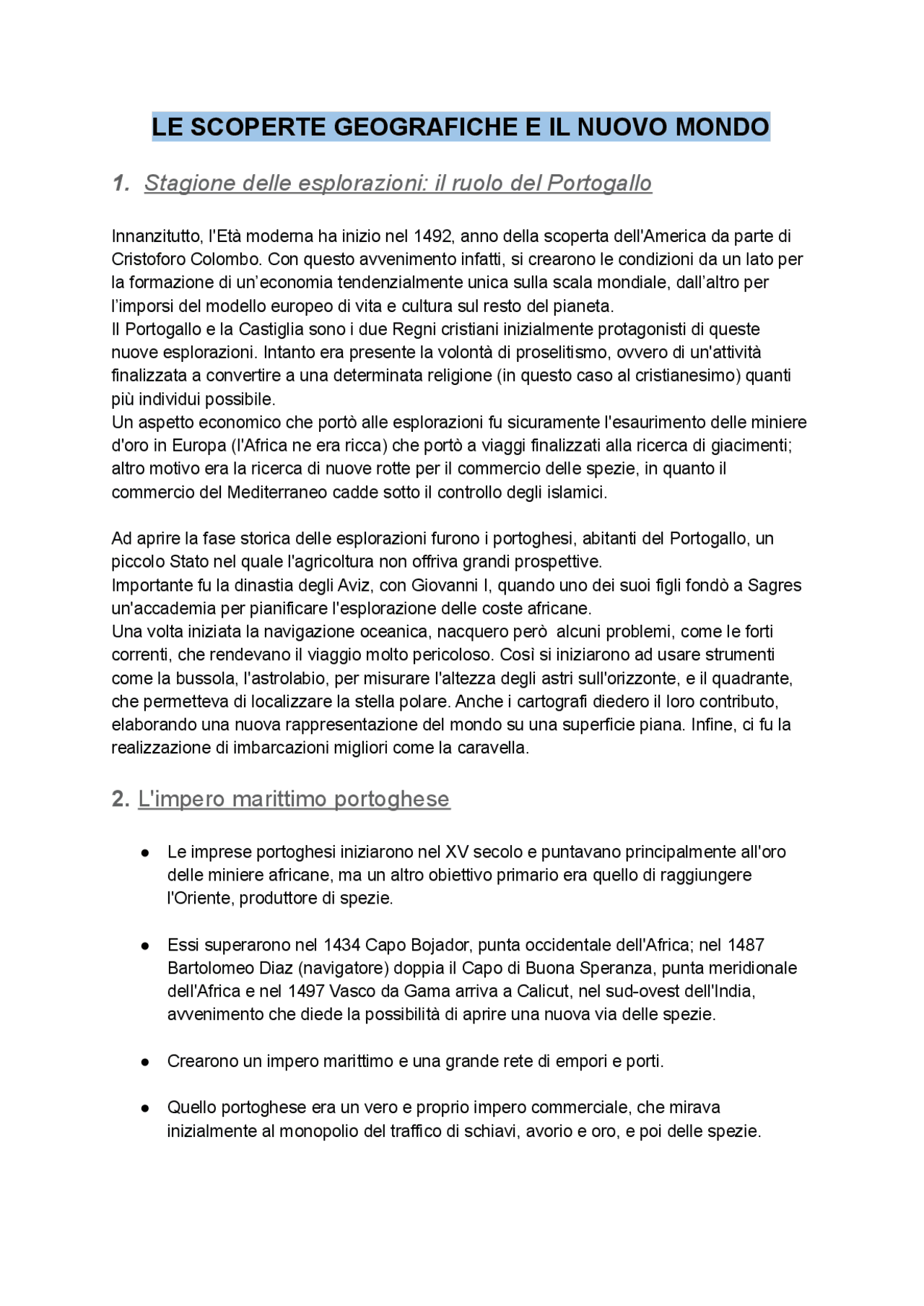 Cristoforo Colombo Scoperte Geografiche Docsity