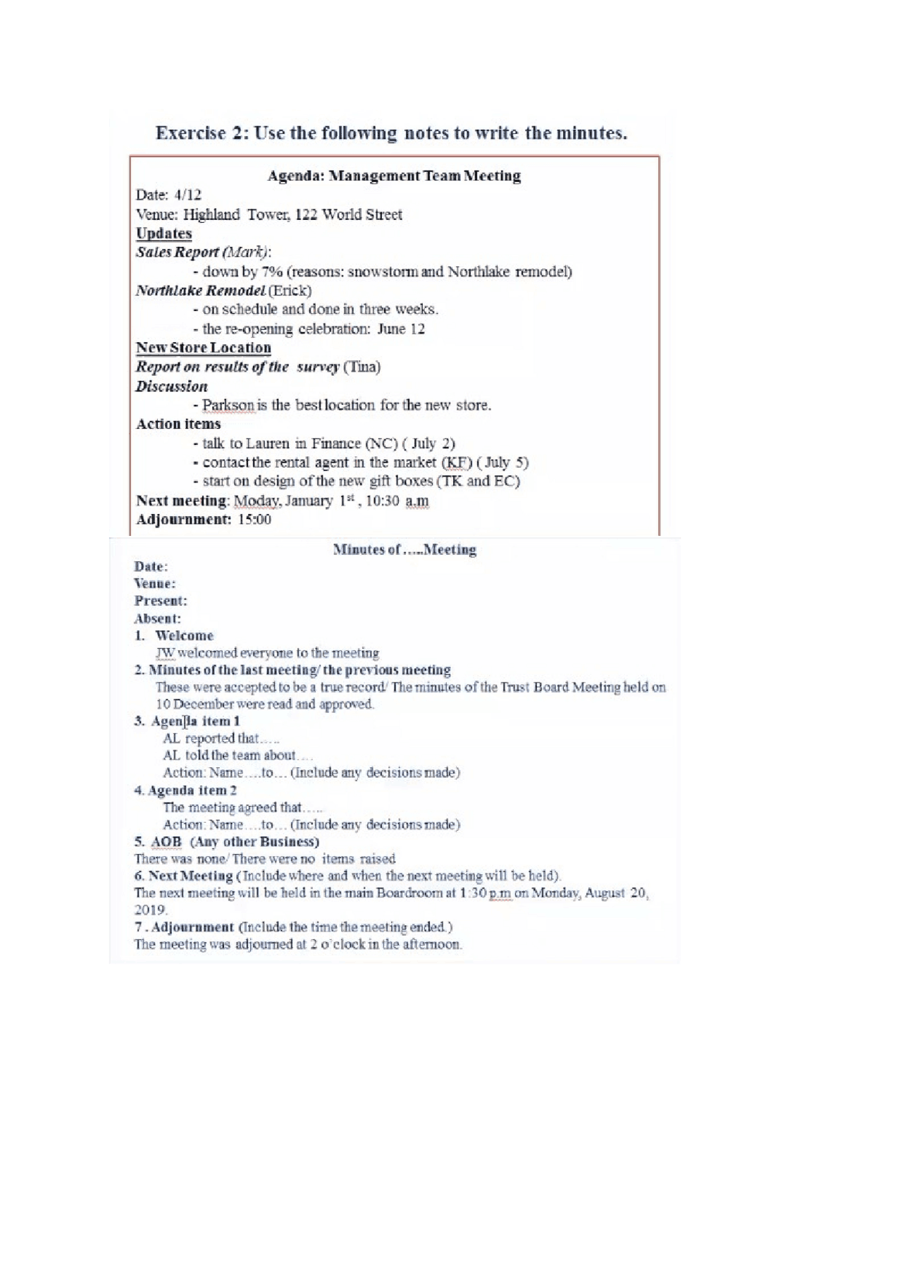 Writing Minutes of Meeting - Docsity