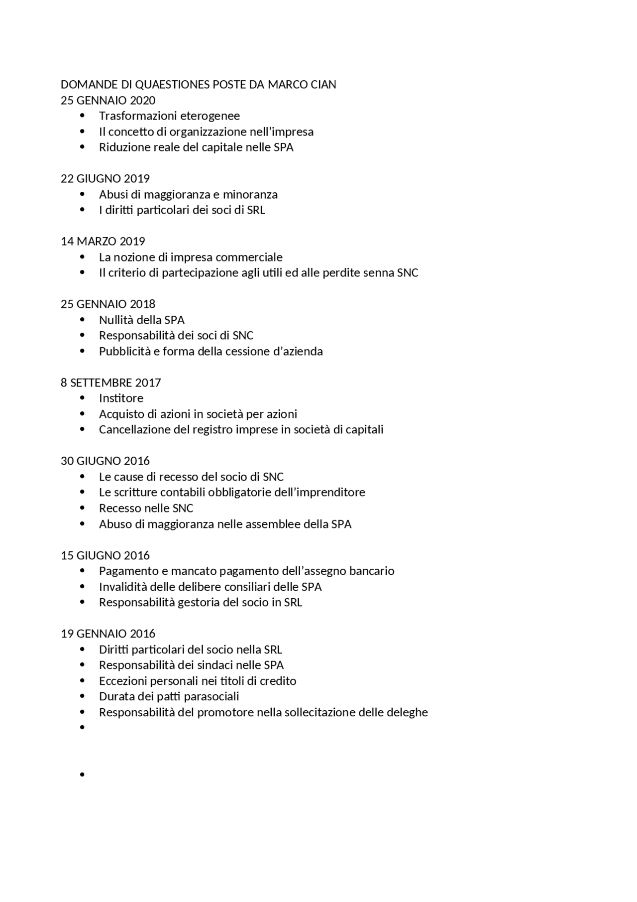 Domande poste da marco cian - Docsity