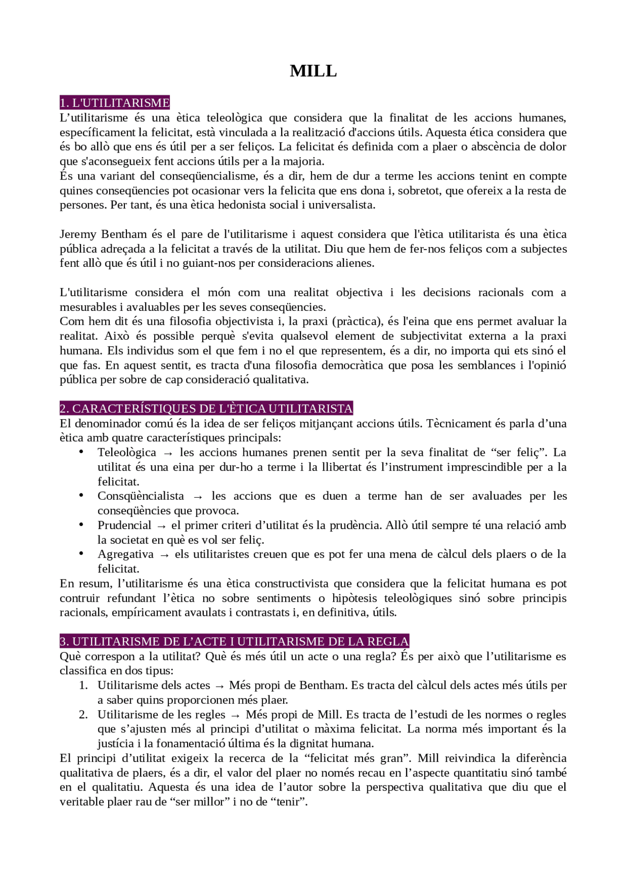 RESUM JOHN STUART MILL 2n BTX FILO - Docsity