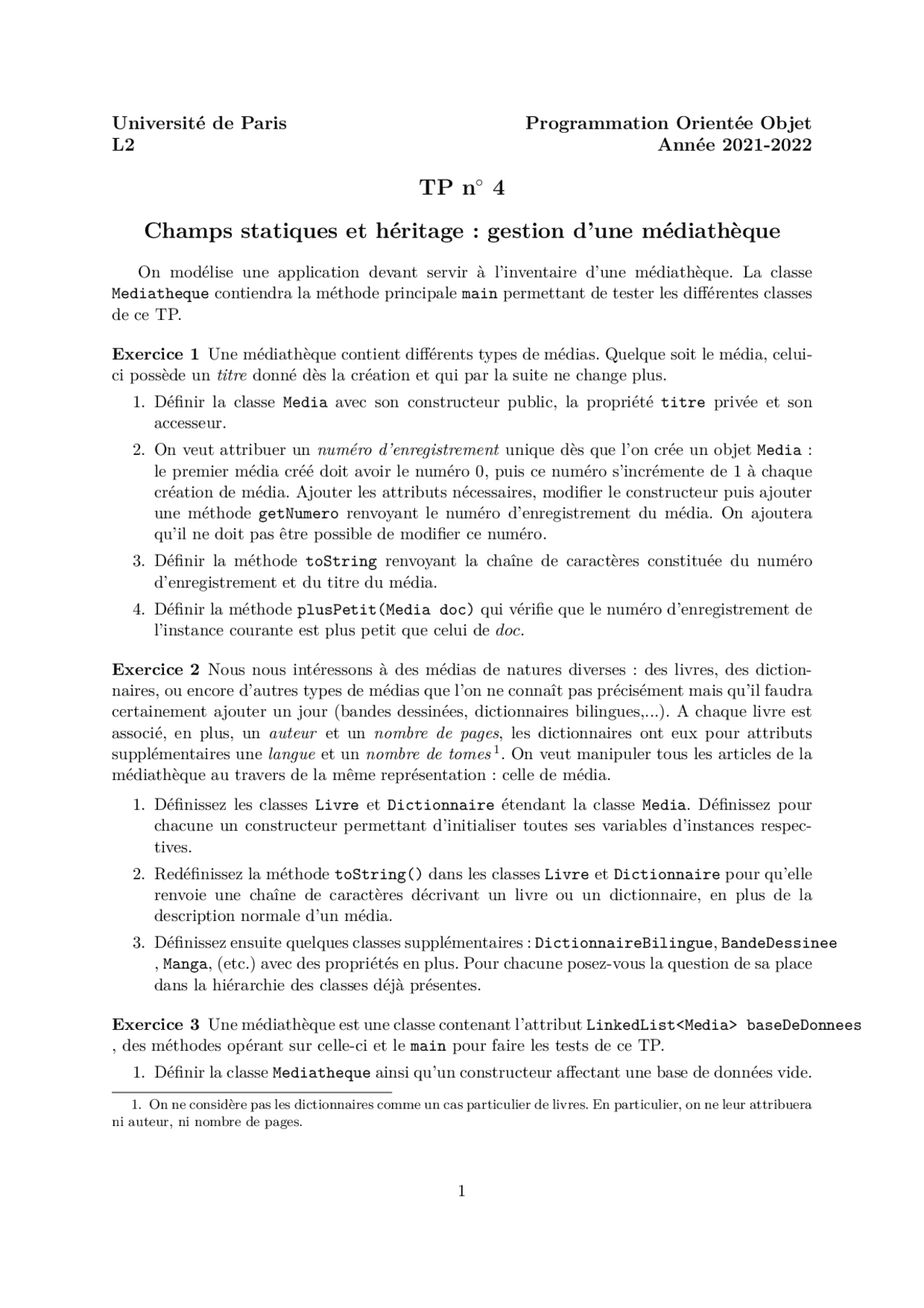 Tp Programmation Orientée Objet Docsity