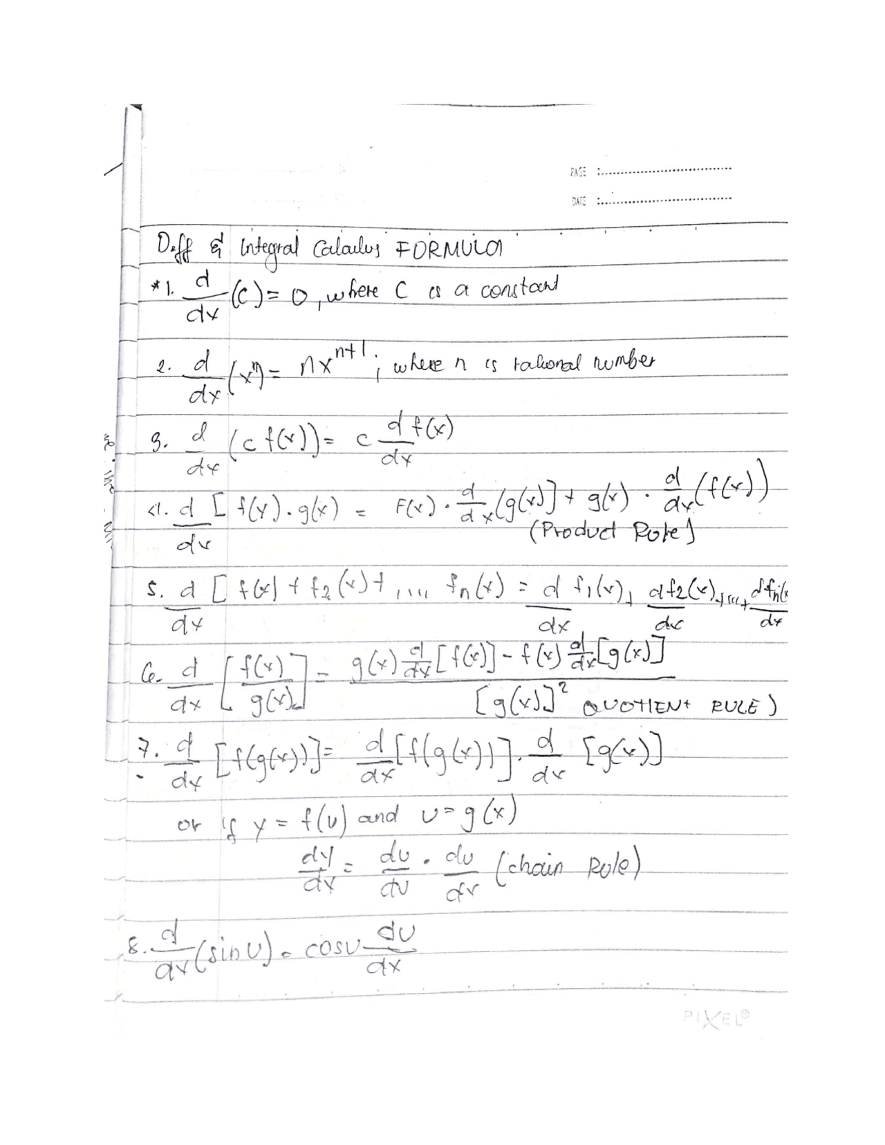 Formulas Differential And Integral Calculus Docsity