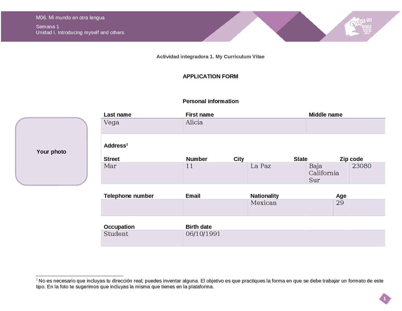 Actividad Integradora 1 My Curriculum Vitae Docsity