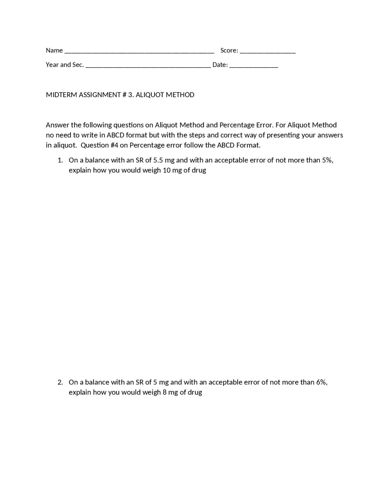 Solving Aliquot Method - Docsity
