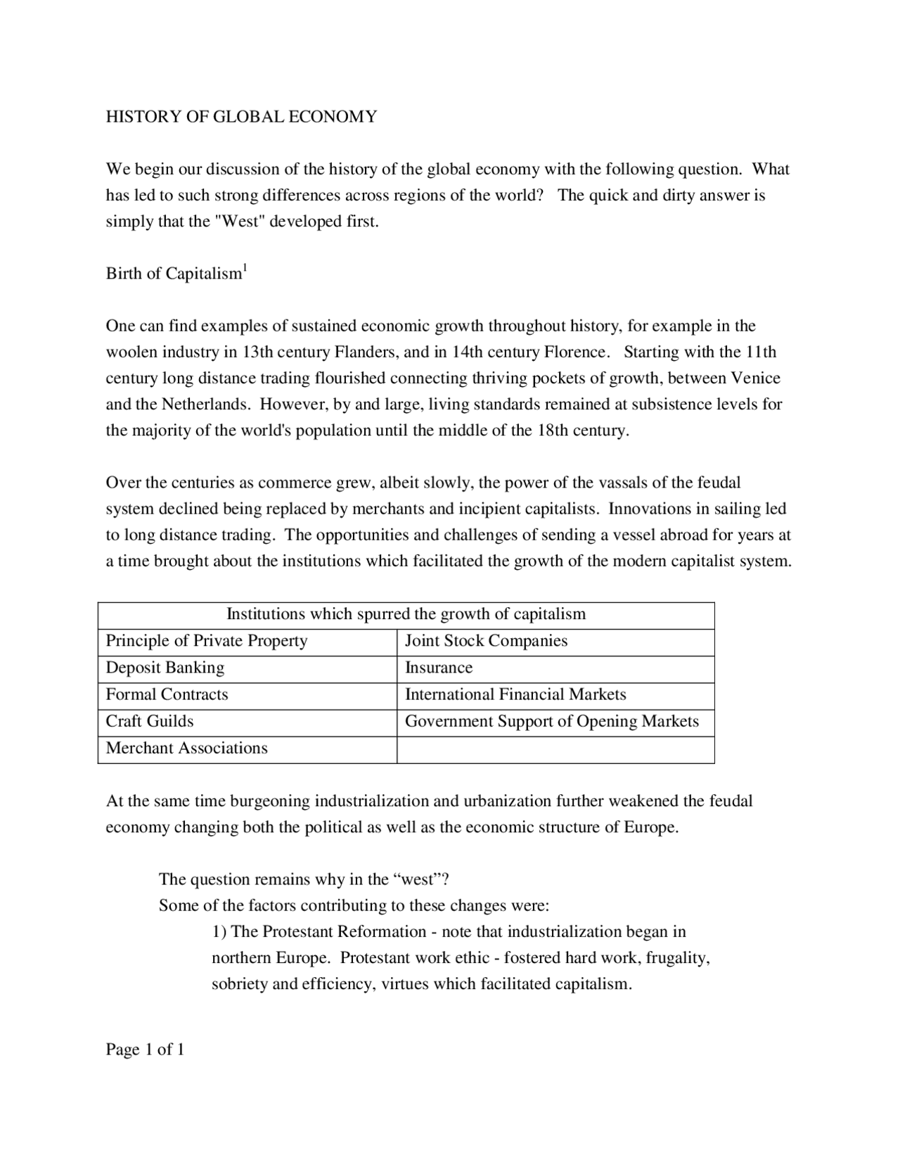 History of Global Economy | Study notes Contemporary Literature | Docsity