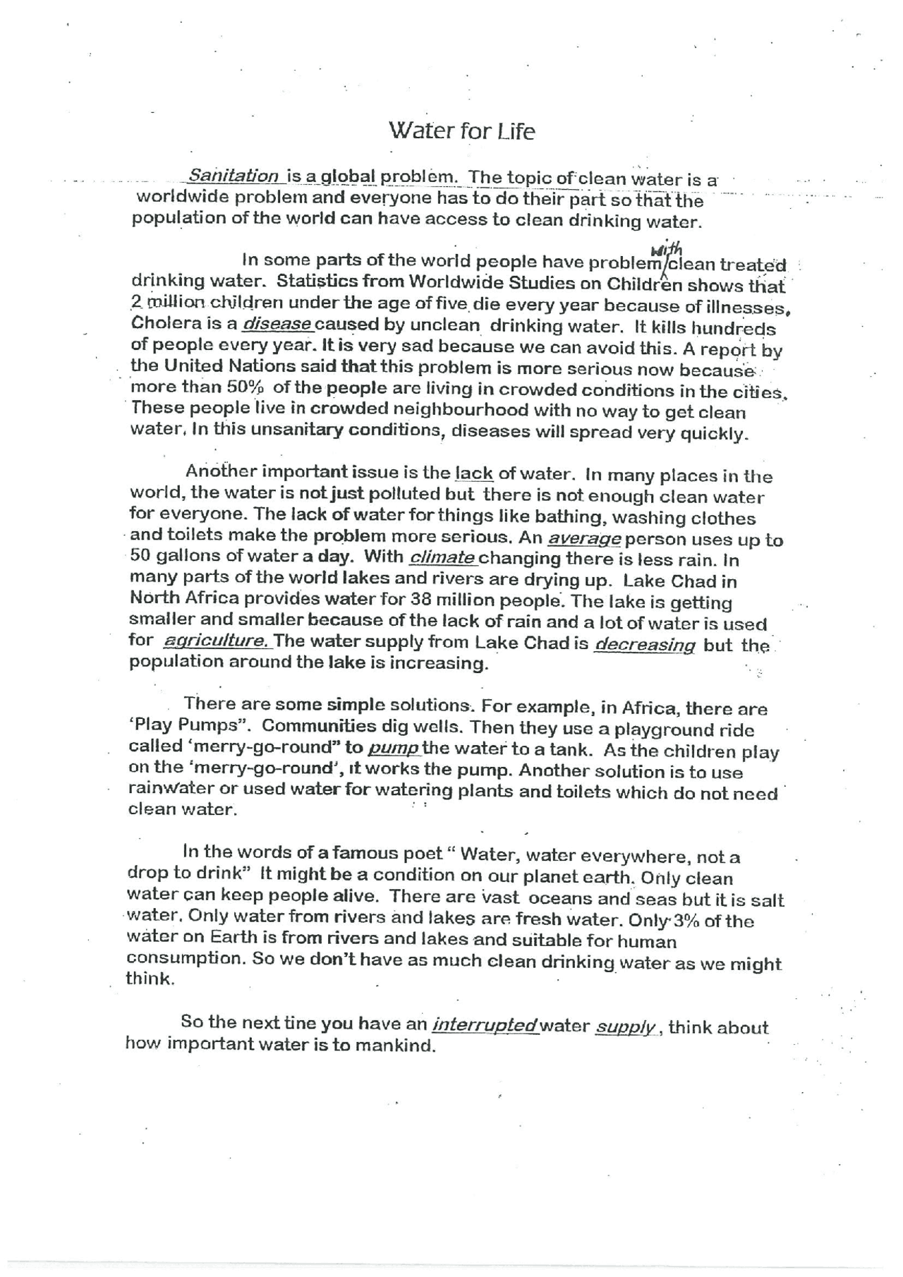 Water for life summary - Docsity