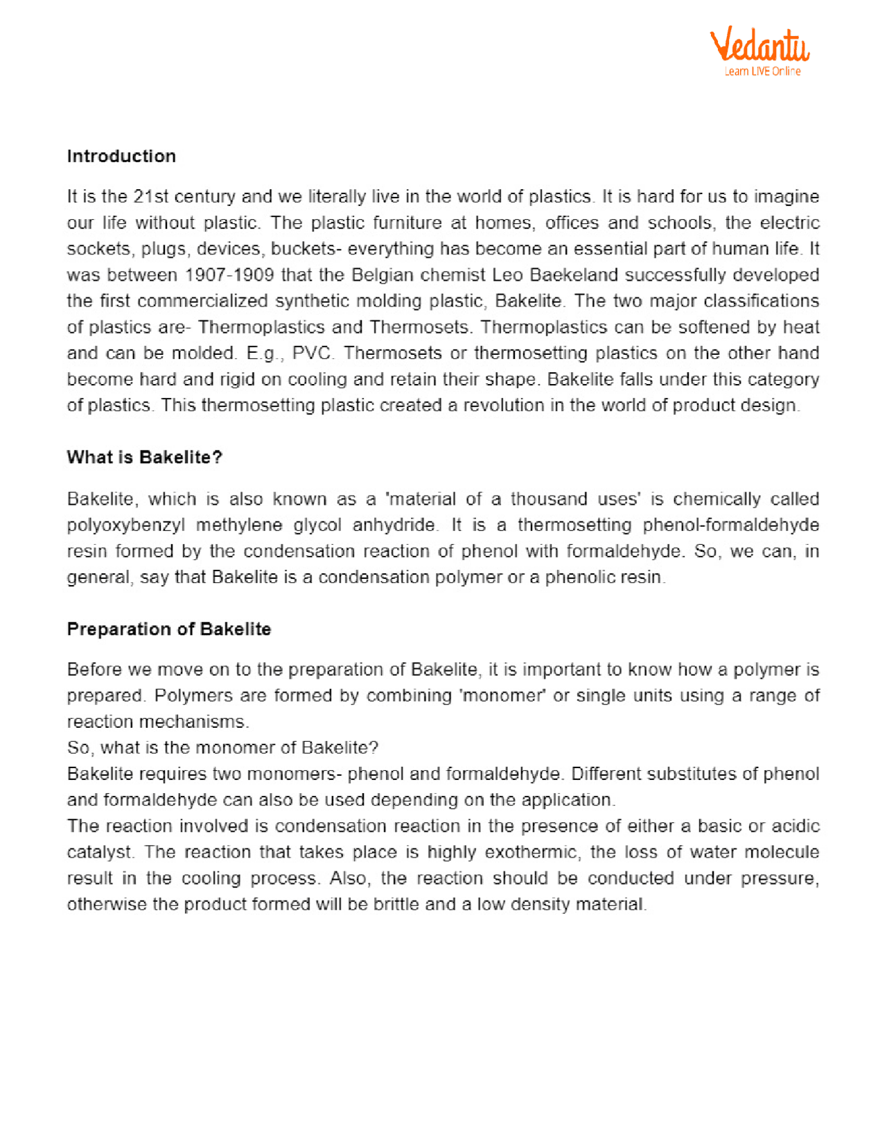 Bakelite uses and preparation - Docsity