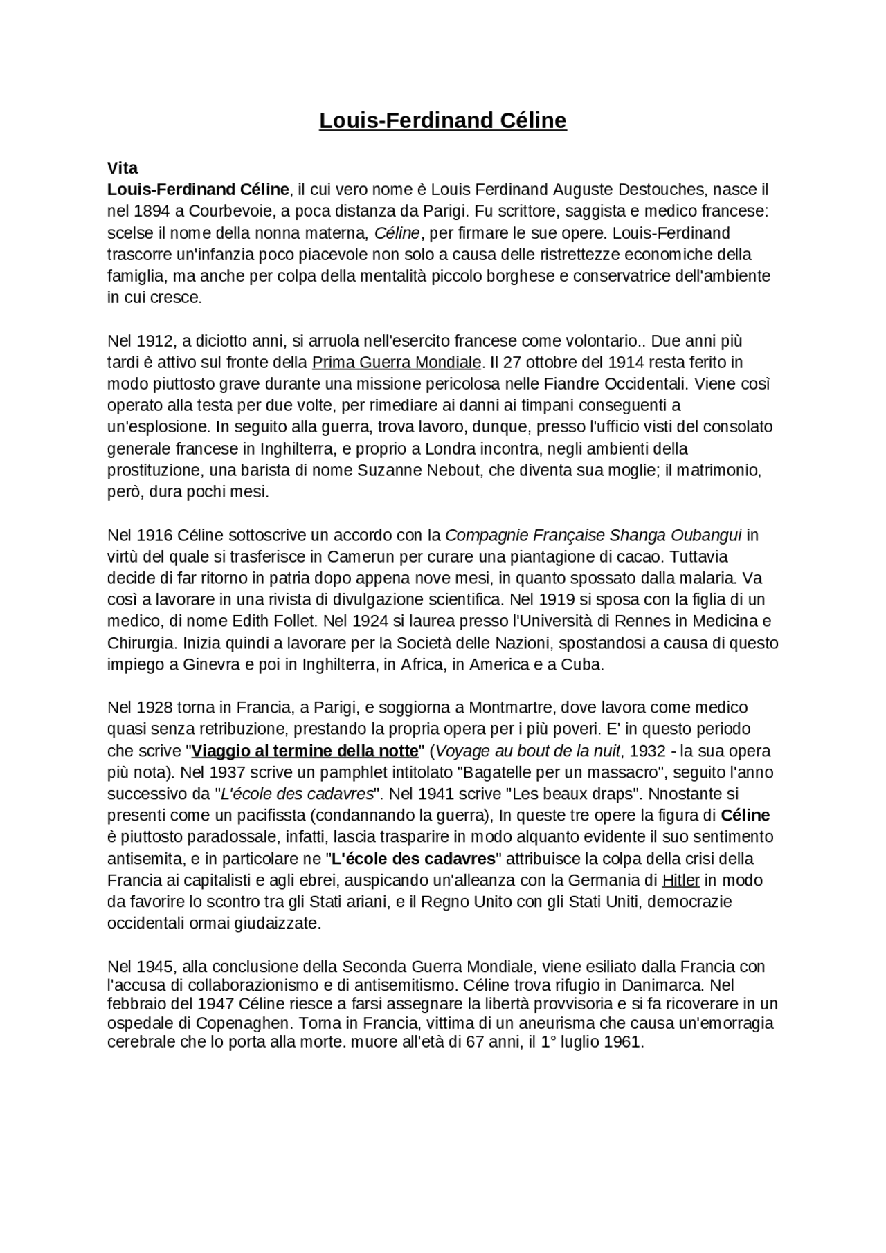 Céline Vita E Opere Appunti Di Letteratura Francese Docsity