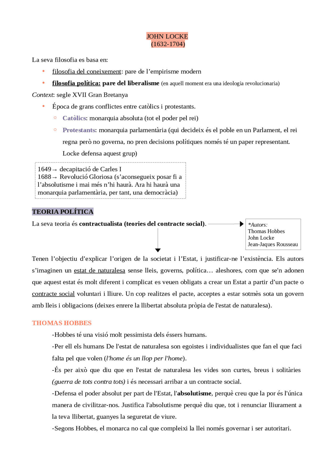 Resum John Locke 2n Btx Docsity