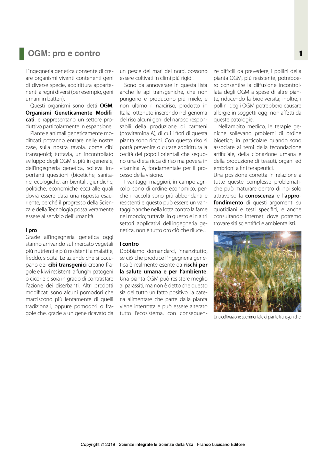 OGM (Organismi Geneticamente Modificati): pro e contro? - Docsity