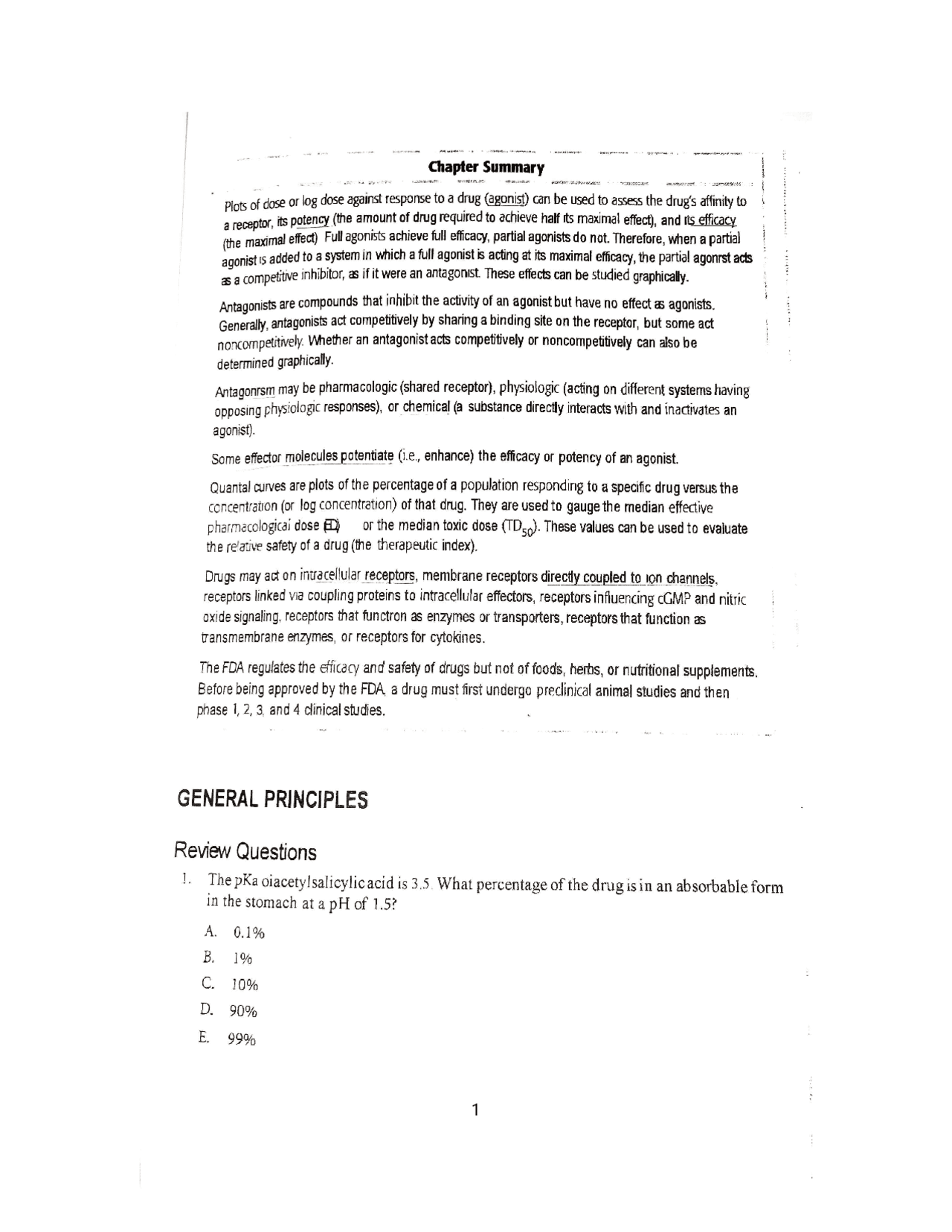 Step 1 review test for Pharmacology | Cheat Sheet Pharmacology | Docsity