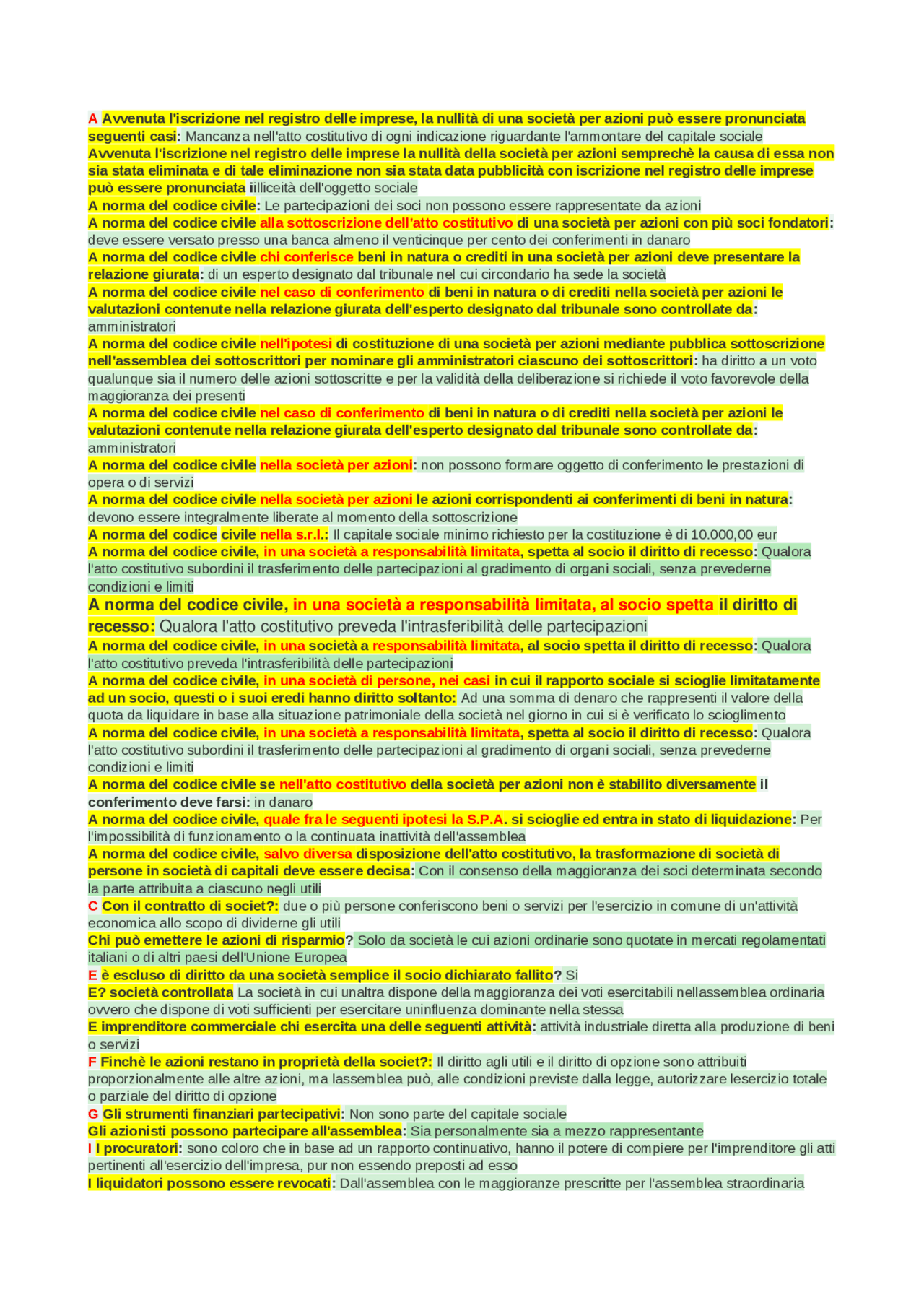 Quiz Diritto Commerciale Docsity