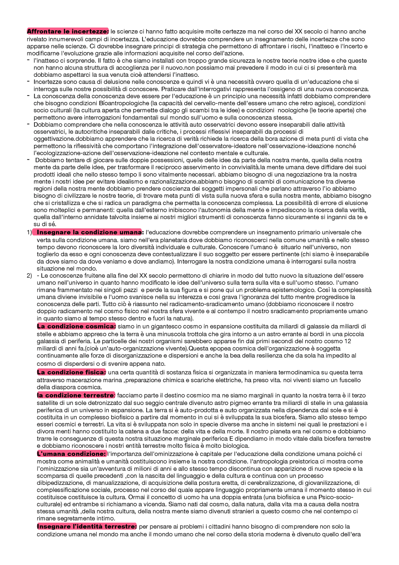 Riassunto I 7 Saperi Docsity