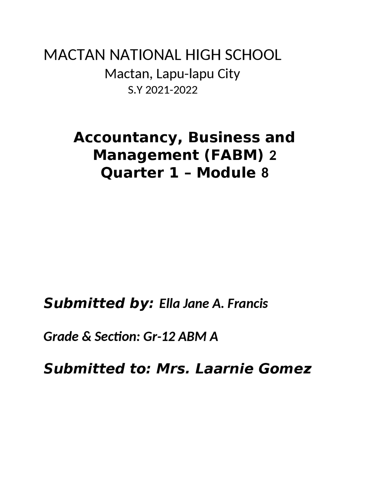 Fundamentals Accountancy Business management week 8 | High school final ...