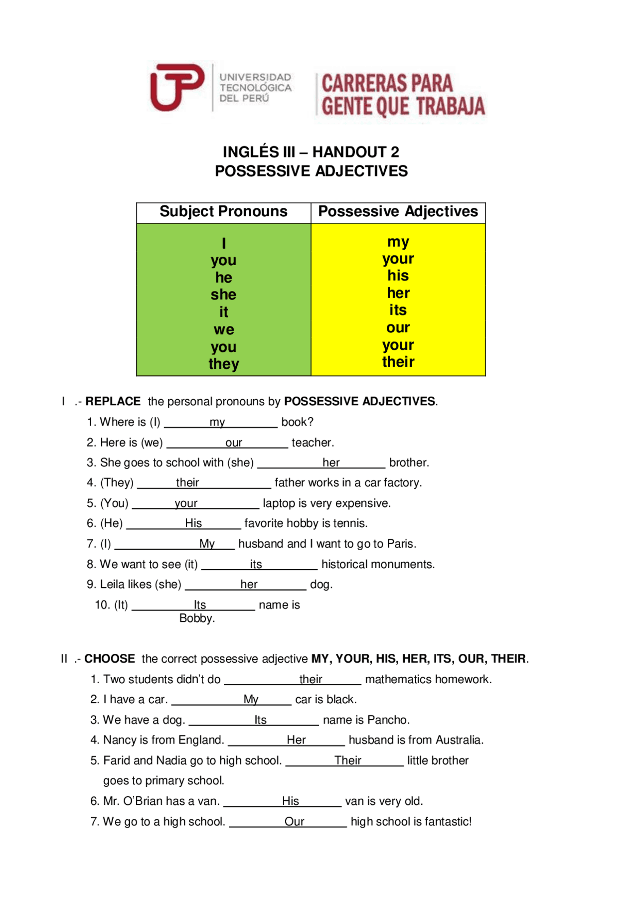 Homework Semanales Ingles Iv Docsity
