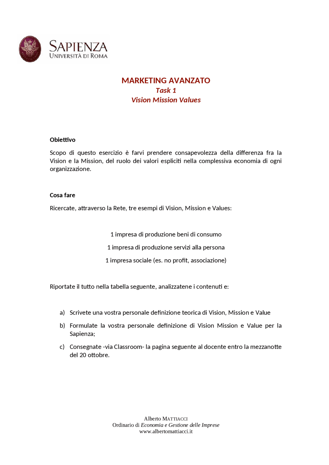 Task Di Marketing Avanzato Docsity