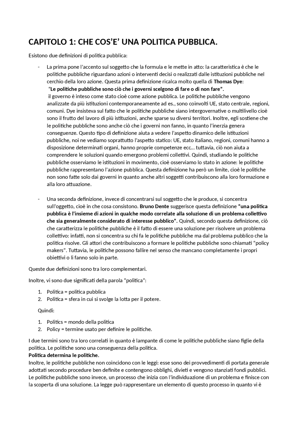 Riassunto 1 Cap De Le Politiche Pubbliche Docsity