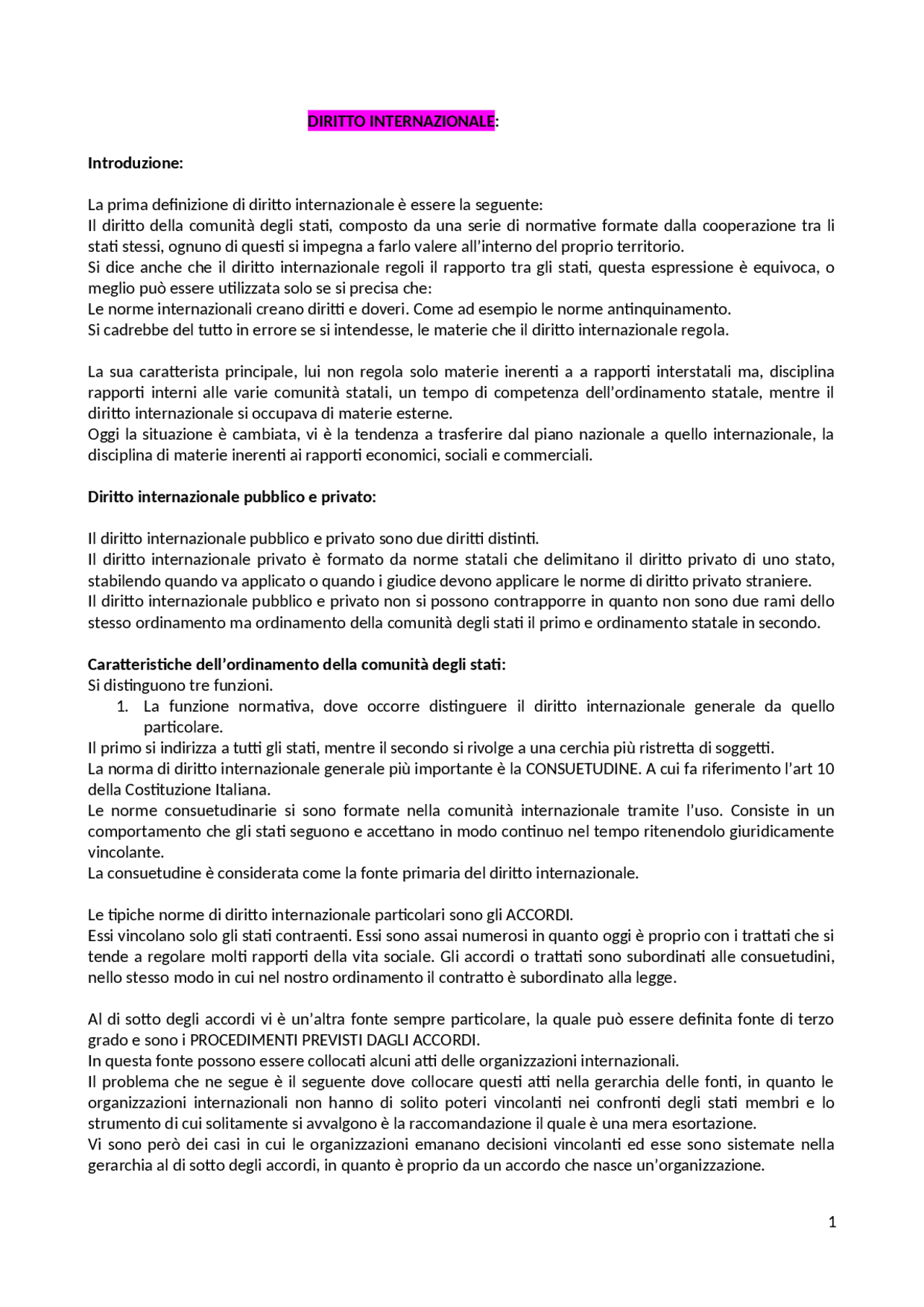 Riassunti Diritto Internazionale Docsity