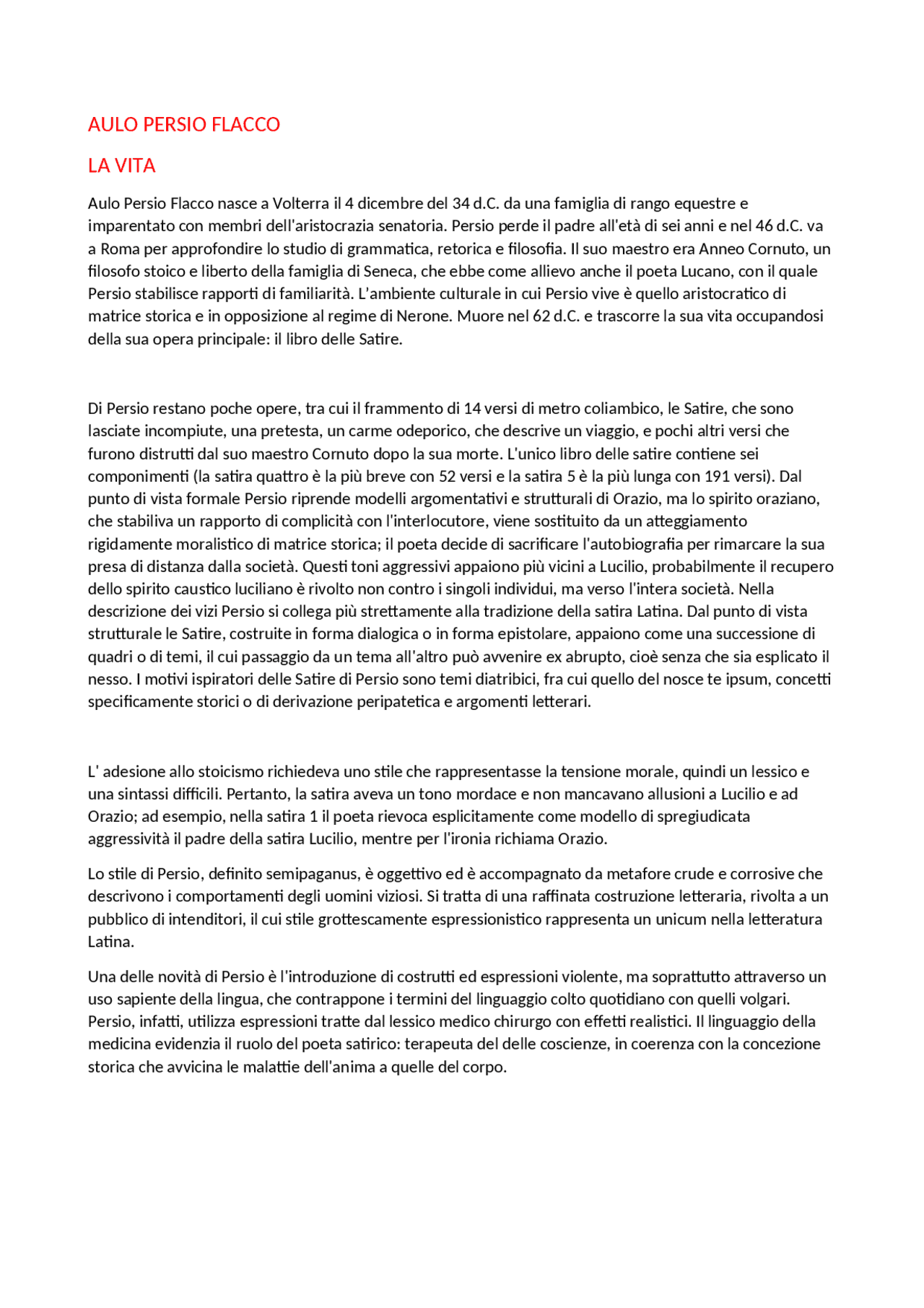 Aulo Persio Flacco Vita E Opere Docsity