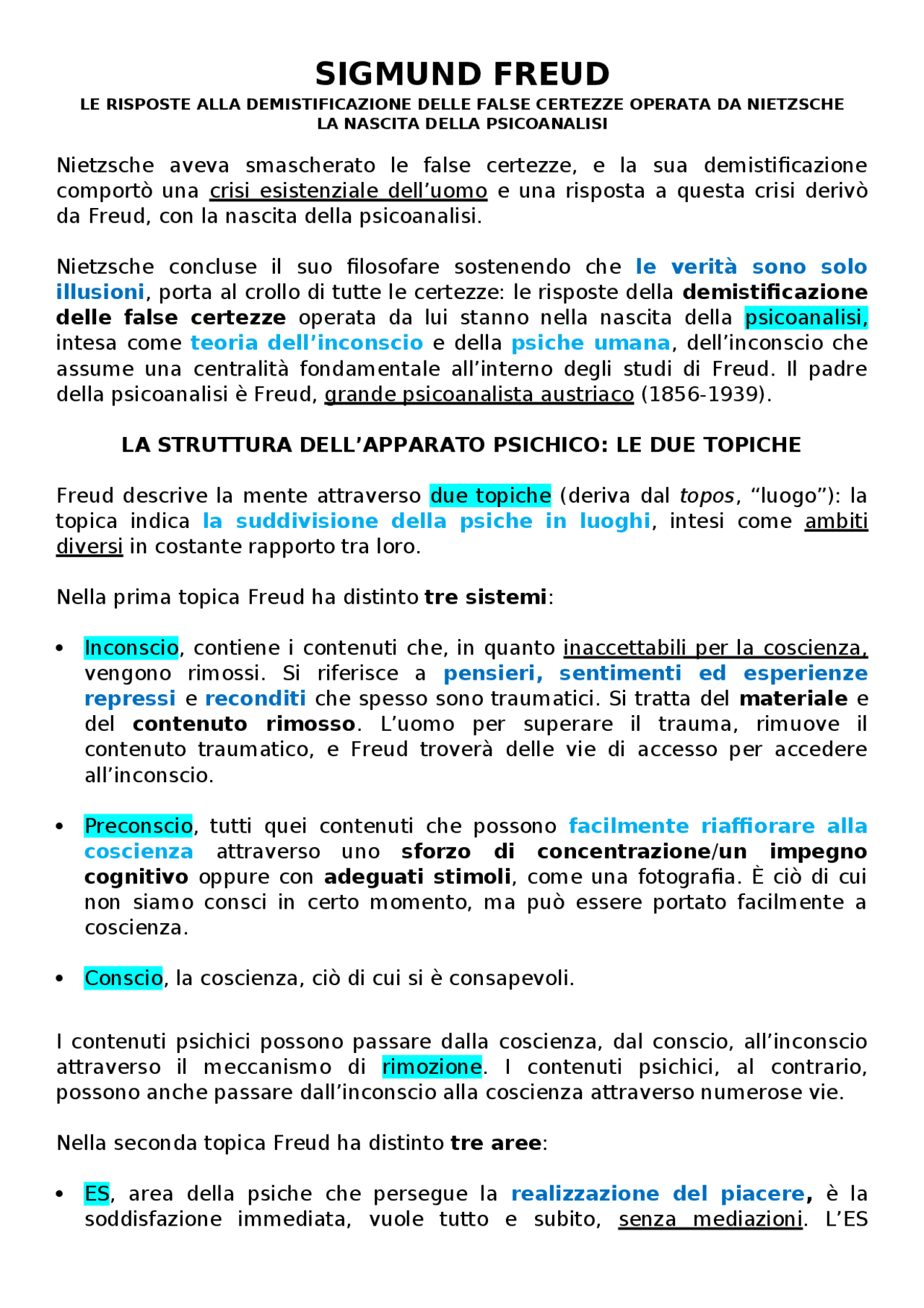 Sigmund Freud E La Psicoanalisi Docsity