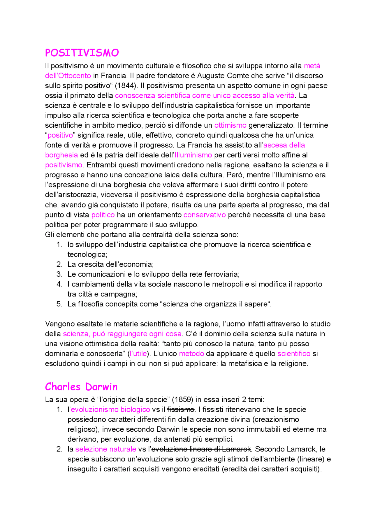 Positivismo Darwin E Spencer Docsity