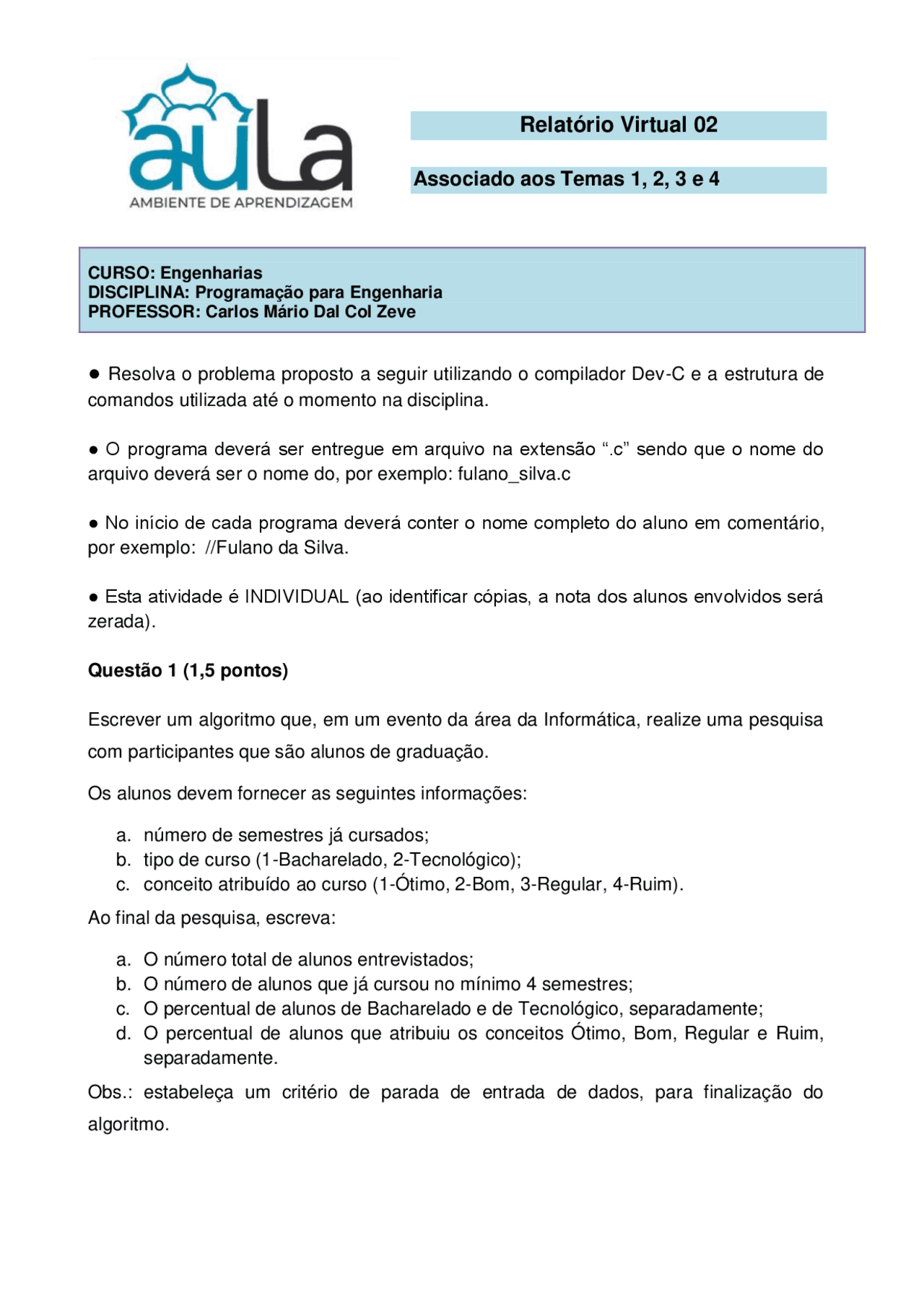 Exercicios De Programaçãocomandos Básicos Docsity