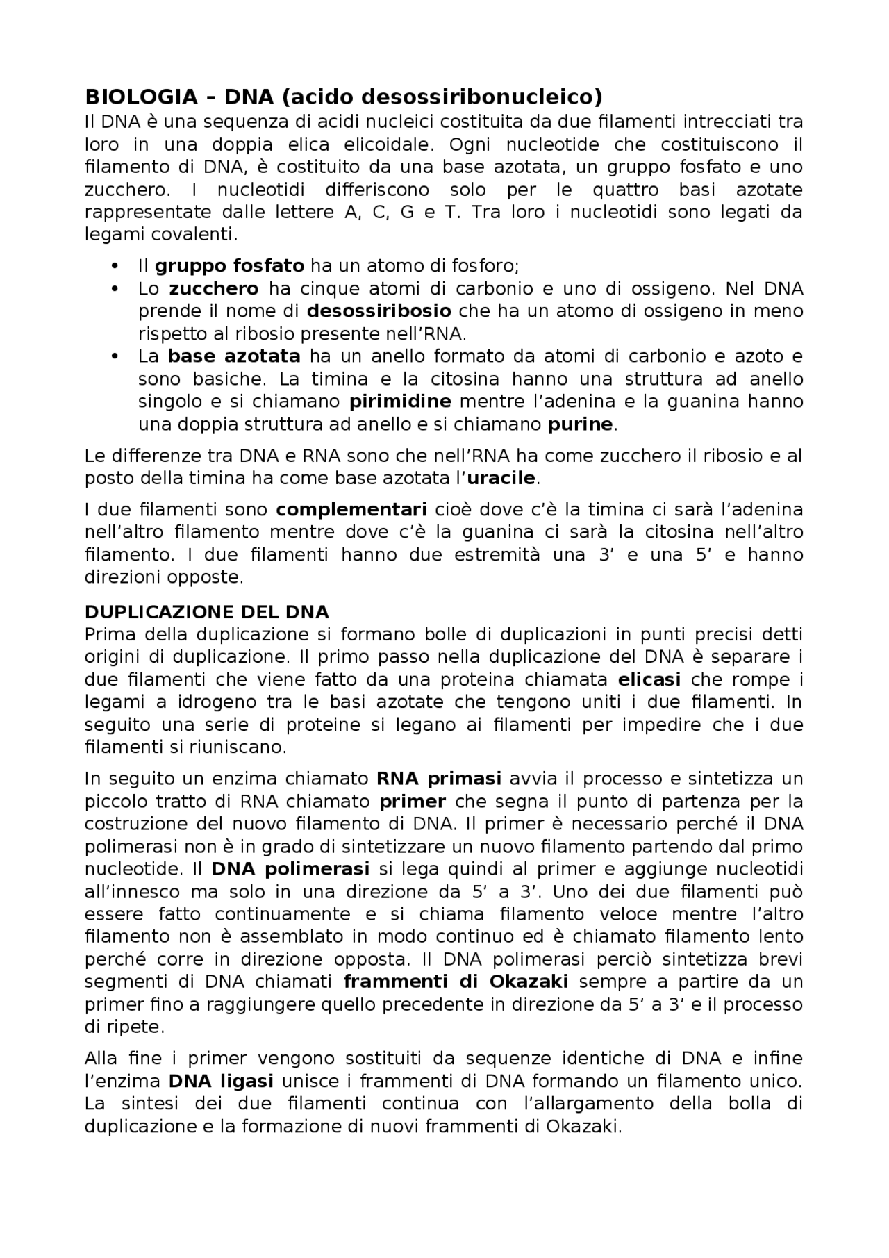 Dna E La Sua Duplicazione Dispense Di Biologia Docsity