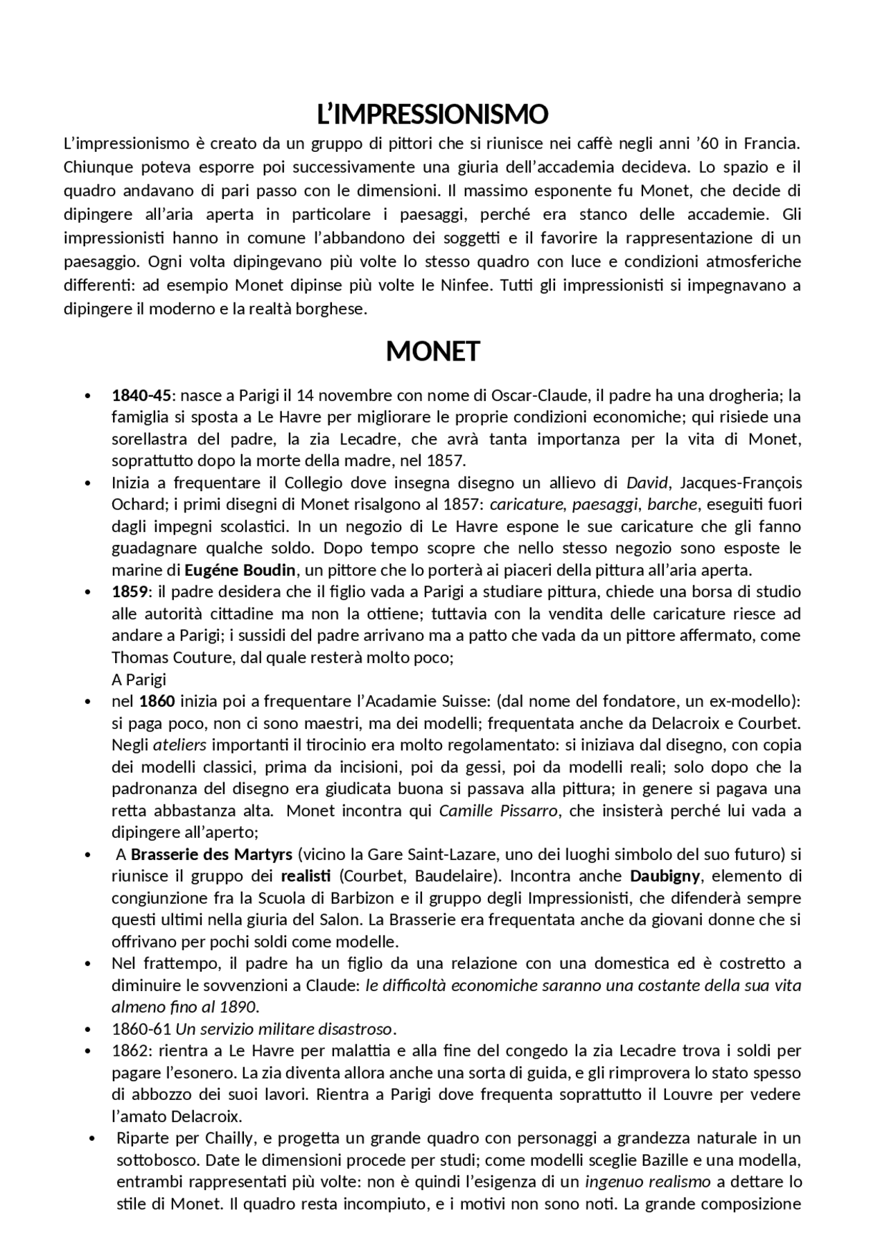 Limpressionismo E Monet Riassunto Docsity