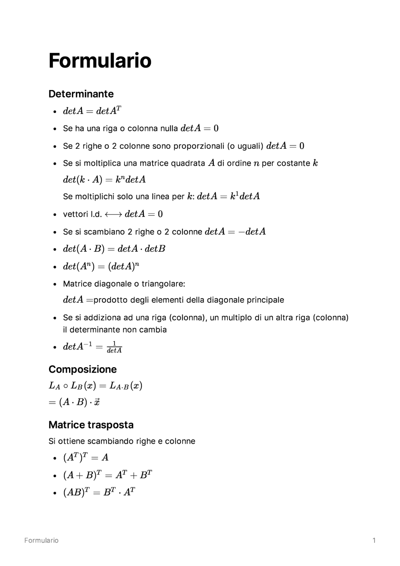 Formulario matematica - Docsity