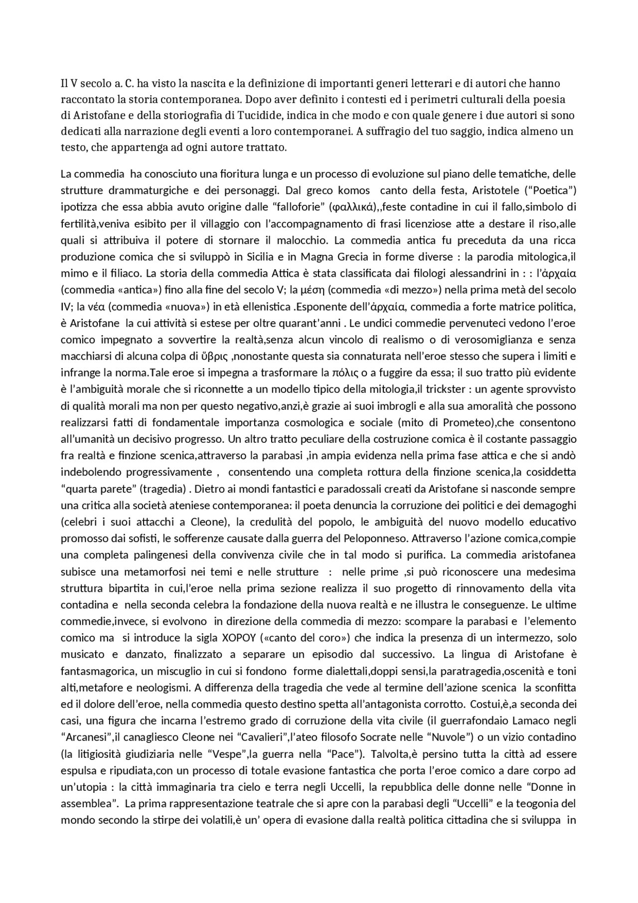 La Commediaaristofane Tucidide Docsity